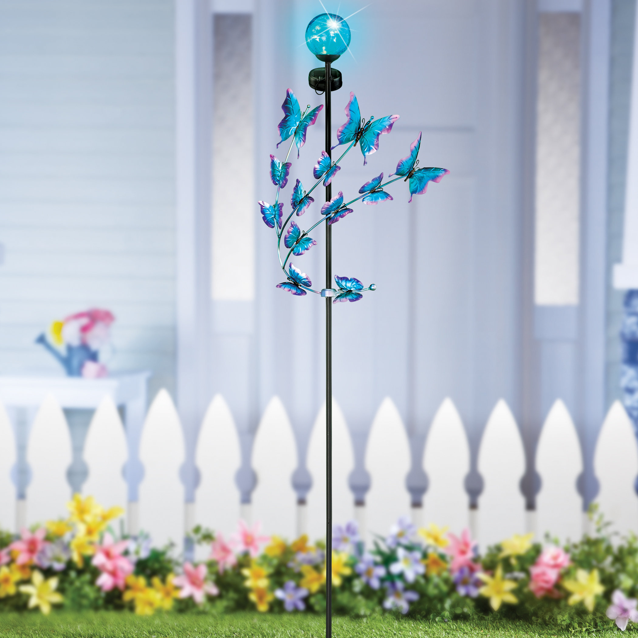 Arlmont & Co. Solar Powered Blue Butterfly Wind Spinner Stake & Reviews ...