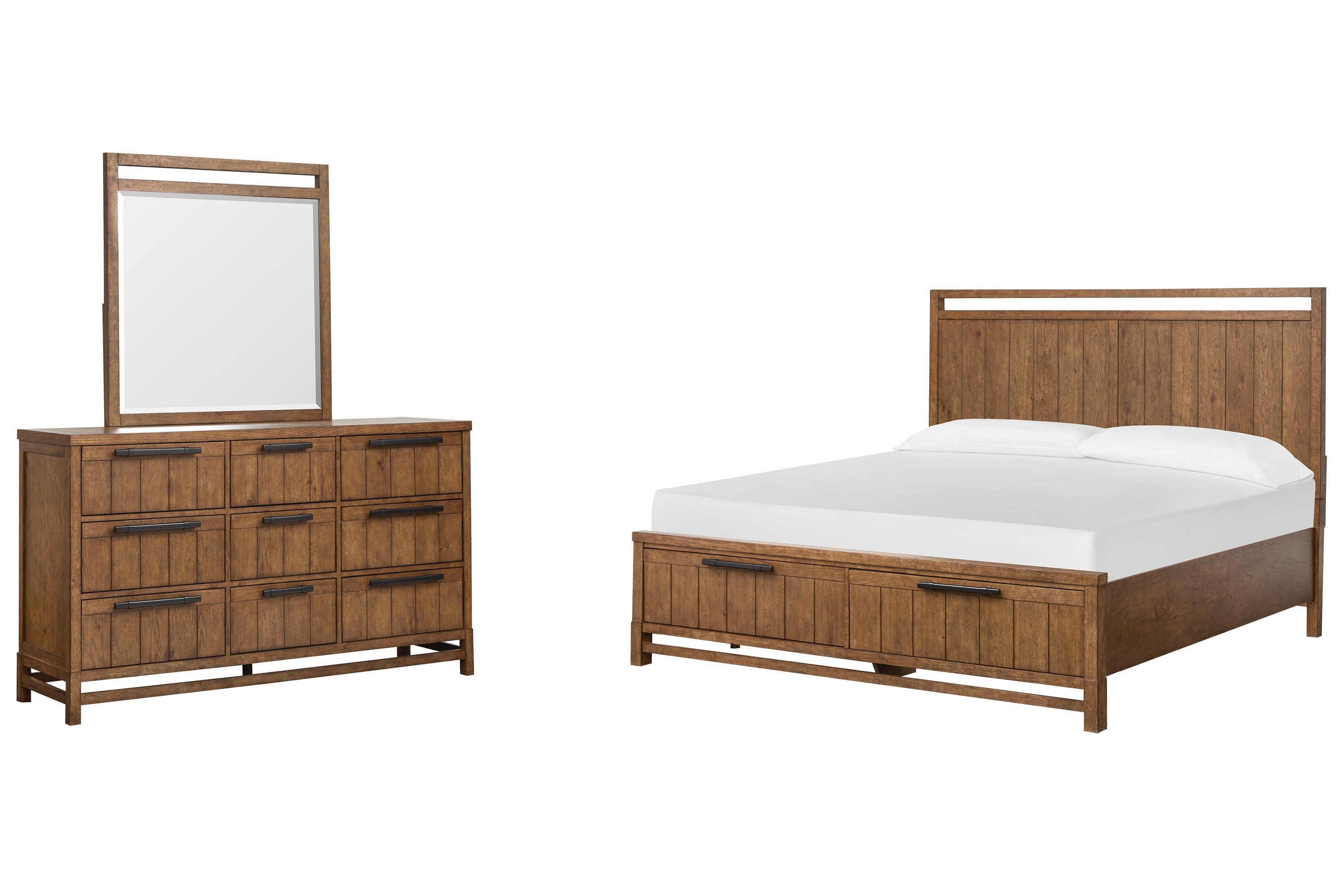 Latitude Run® Panel Storage Bed And Drawer Dresser With Portrait Mirror ...