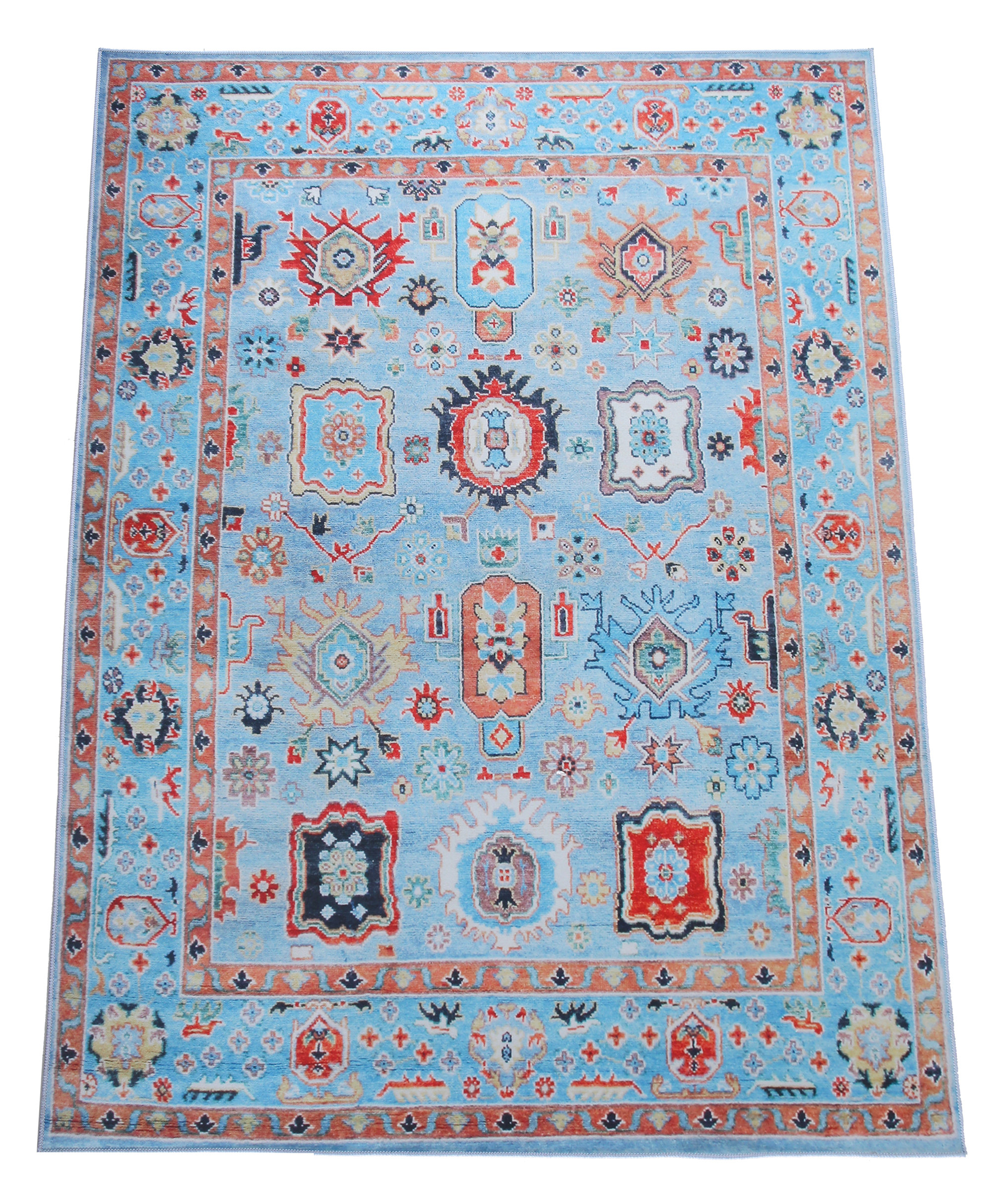 Kalili Rugs Square Modern Blue Oushak Machine Washable Area Rug with ...