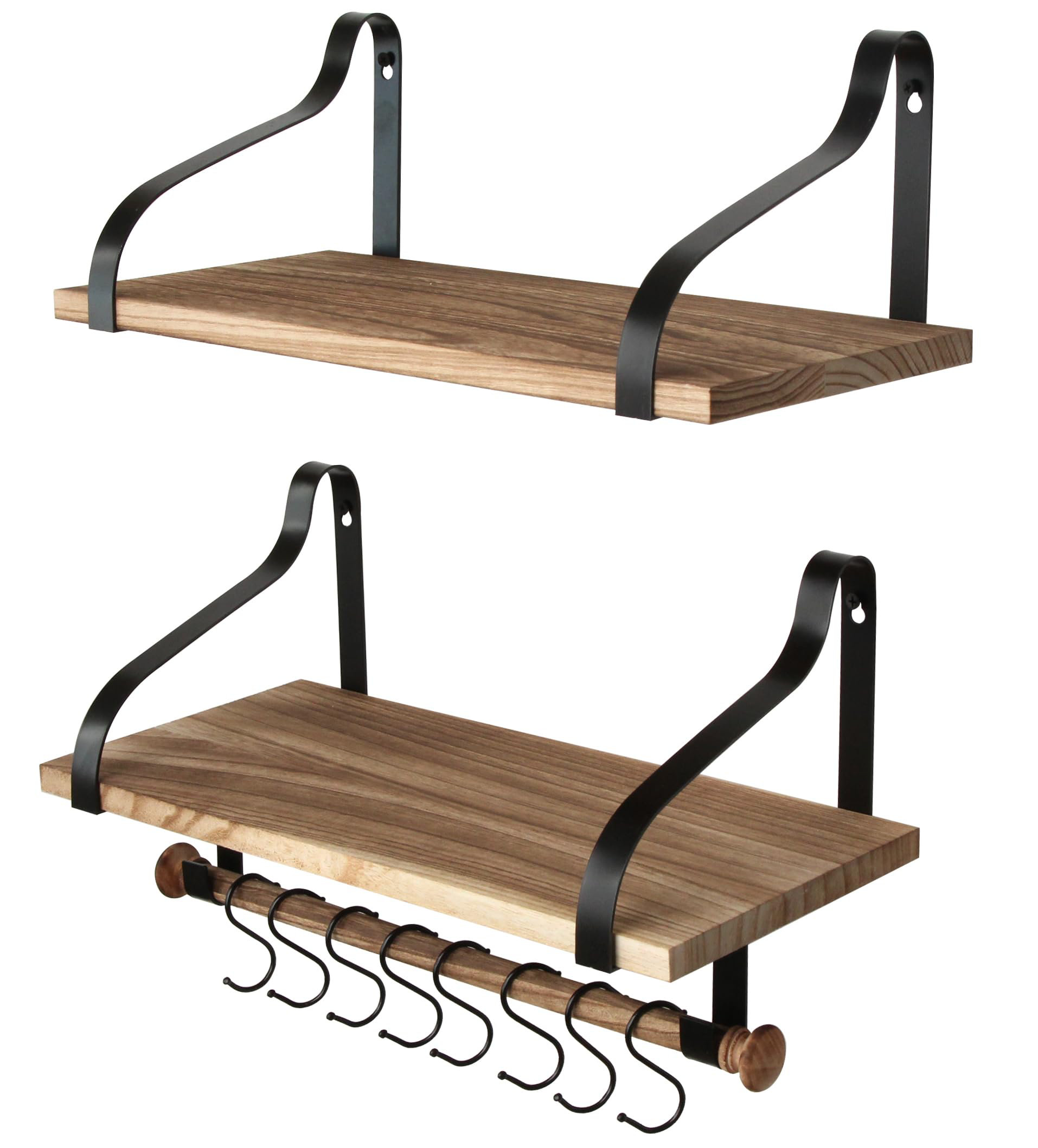 COAHAHA Wooden Hanging Pot Rack With 8 Hooks - Rustic Farmhouse Wall ...