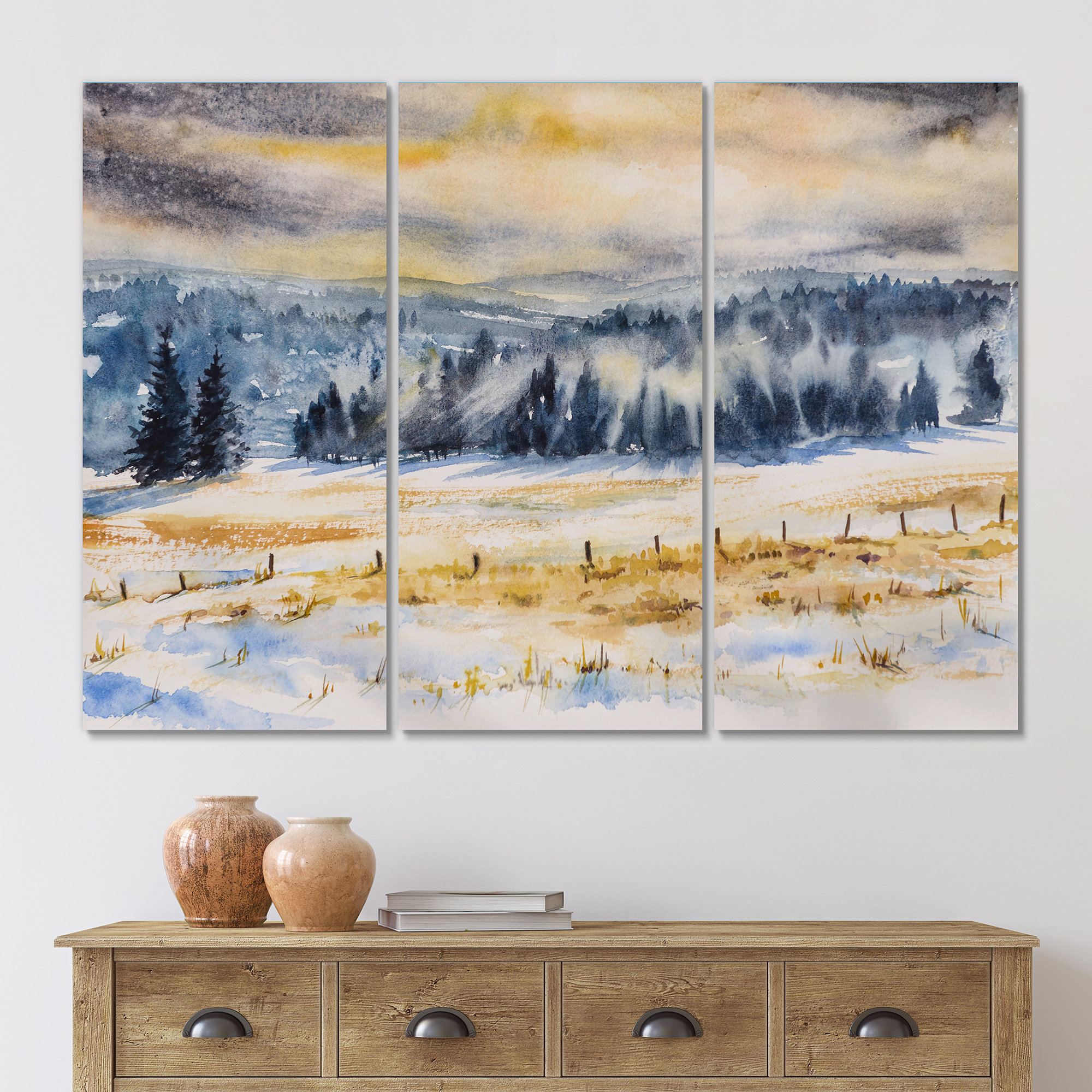 East Urban Home Winter Landscape With Snowy Trees - Country Canvas Wall ...