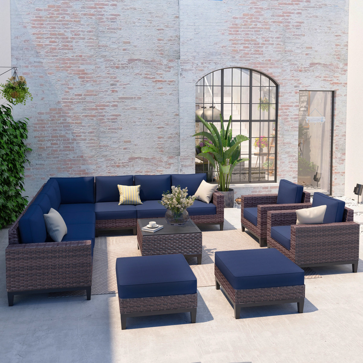 Wade Logan Addai 12 Piece Rattan Sectional Seating Group with Cushions ...