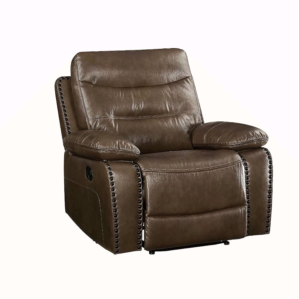 Hokku Designs Leather-Gel Upholstered Power Motion Recliner, Brown ...