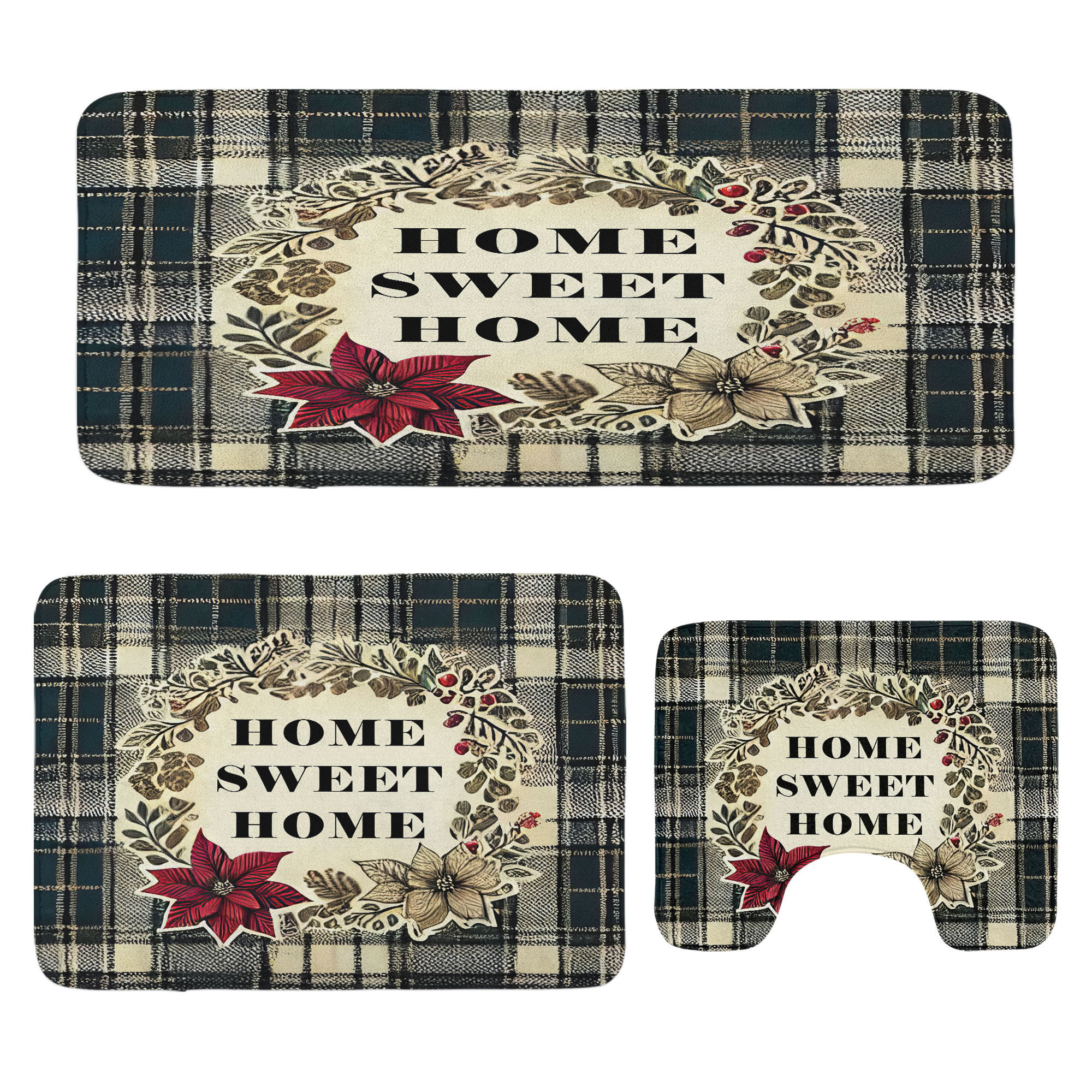 The Holiday Aisle® Christmas Bathroom Rug Set 3 Pieces U-Shape ...