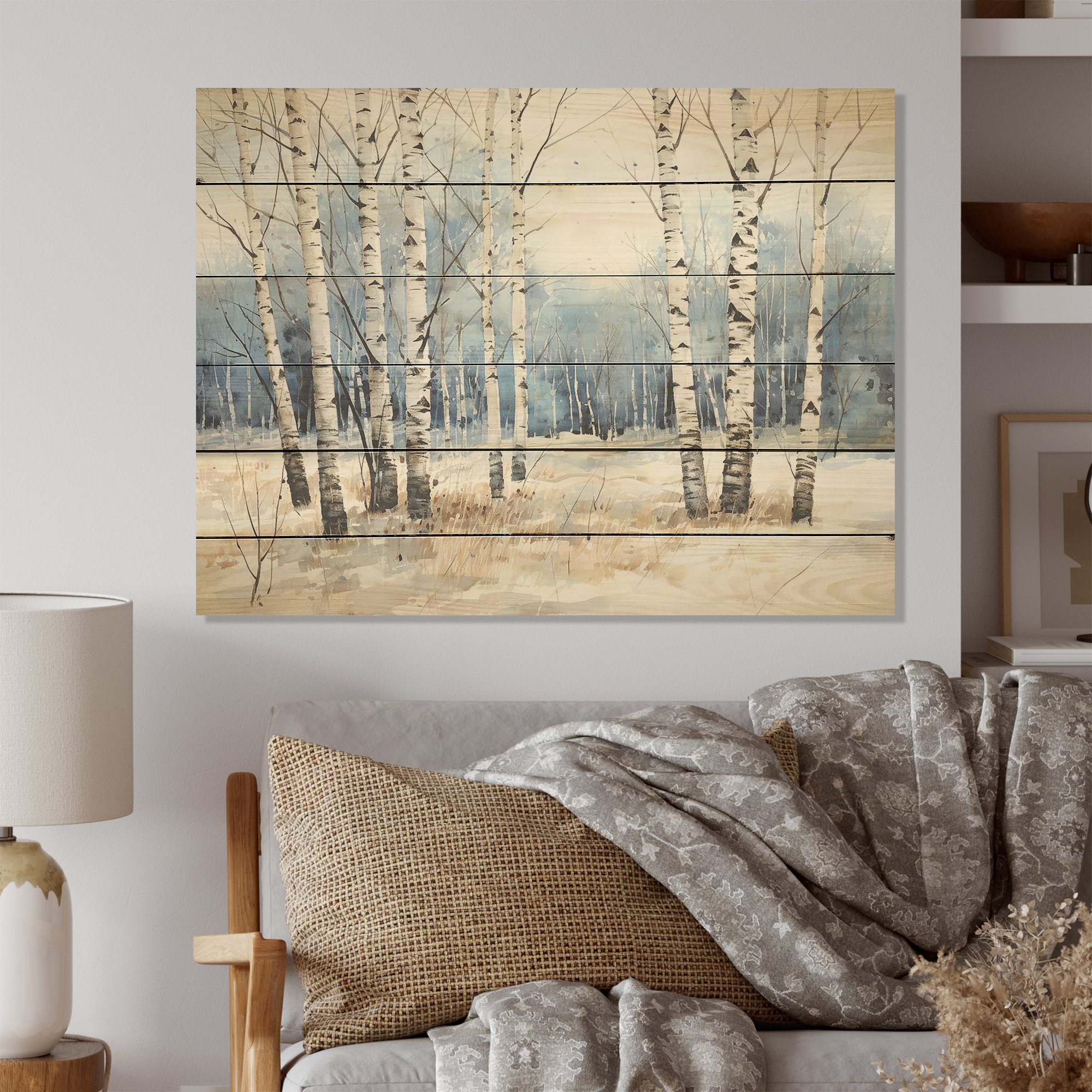 Lark Manor™ White And Blue Birch Wood In Winter - Tree Birch Wood Art ...