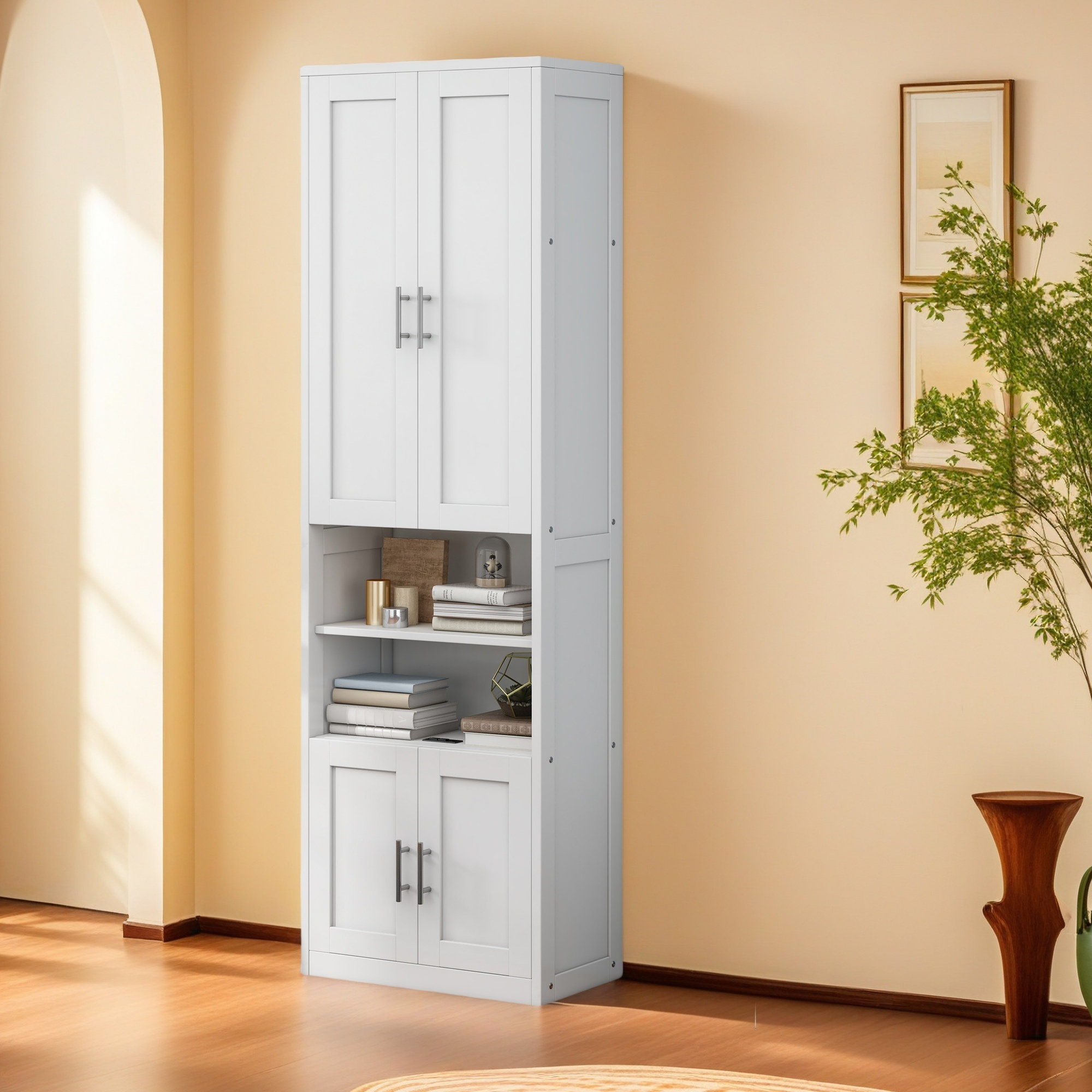 Ebern Designs 2 Doors Bookshelf With USB Port 3 Adjustable And 3 Fixed ...