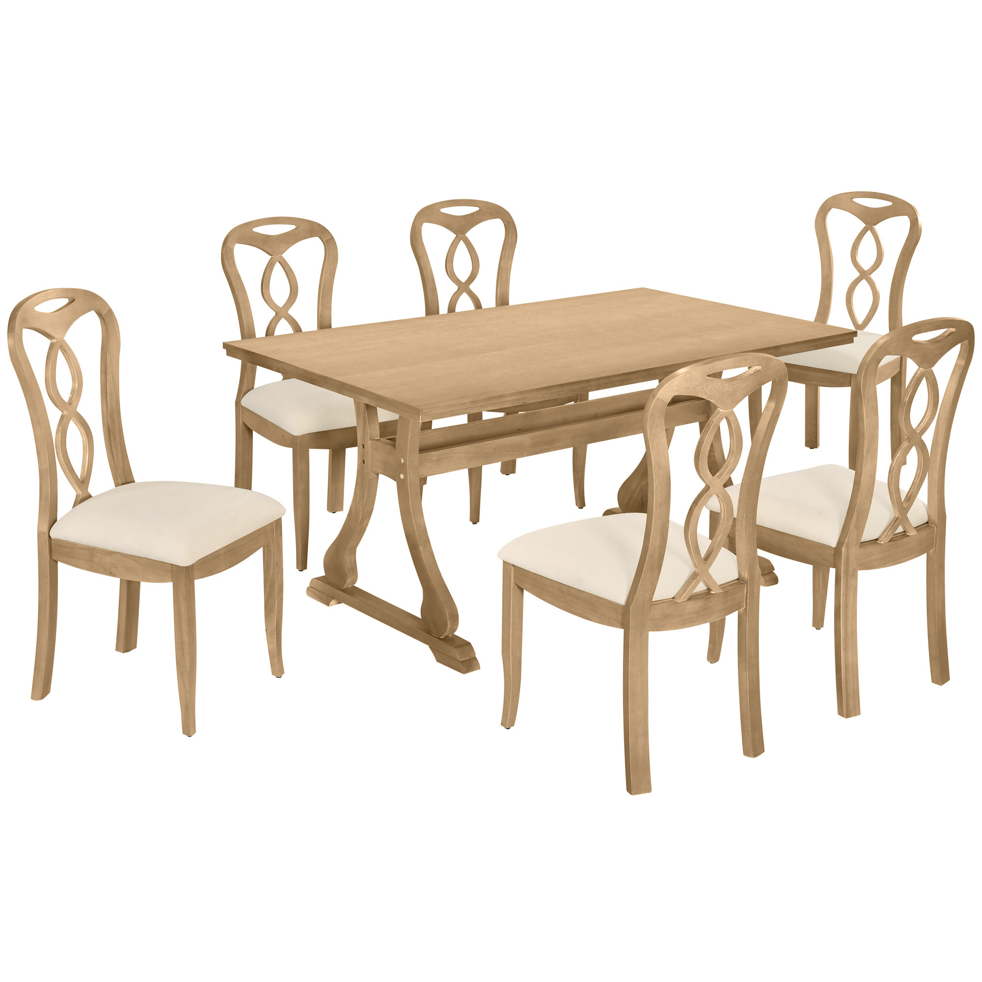 Lark Manor™ Retro 7-Piece Trestle Dining Table Set with Upholstered ...