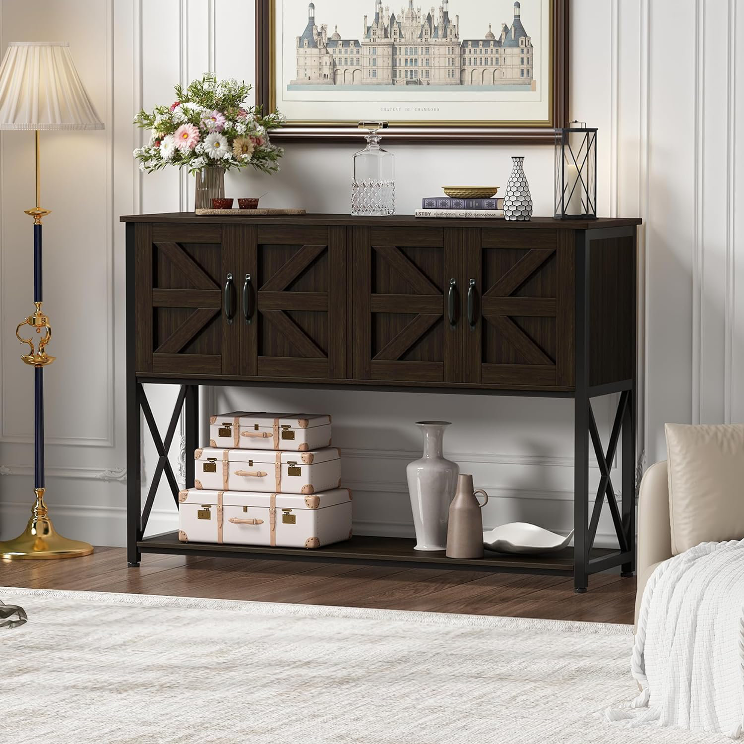 Gracie Oaks Amere 46" Farmhouse & Industrial Console Table with 4 Wood ...