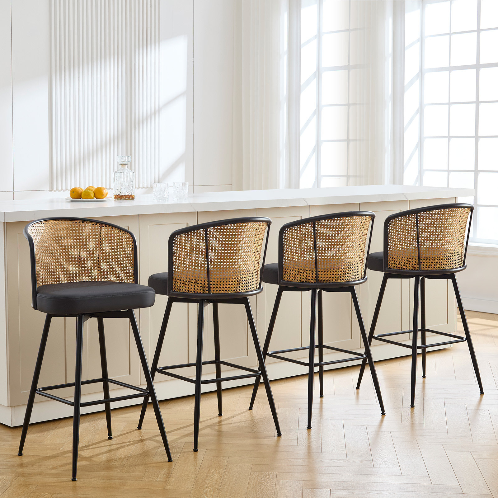 Bayou Breeze Cane Back Swivel Upholstered Counter & Bar Stool | Wayfair
