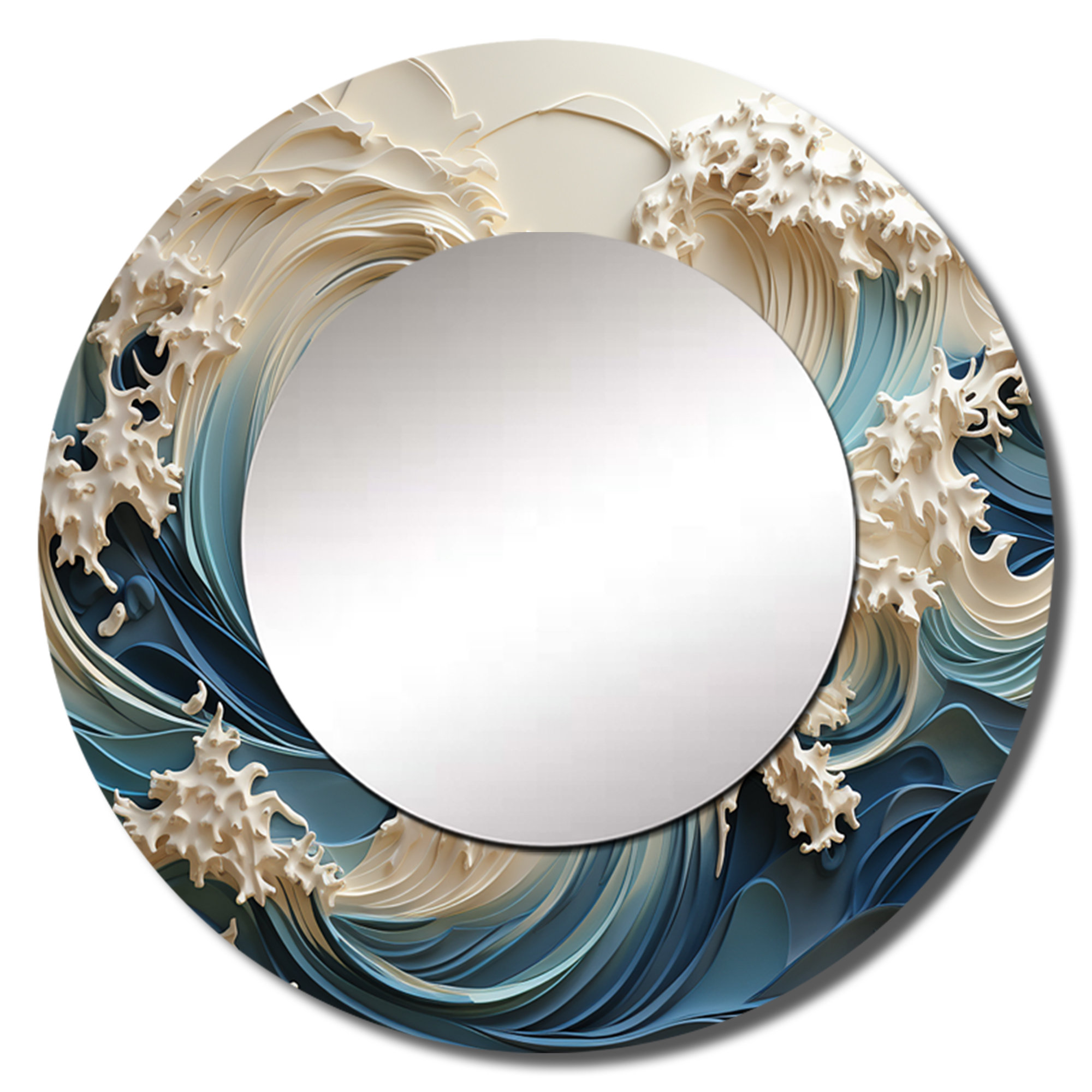 Design Art White Wave Papercut Style III - Coastal Waves Round Metal ...