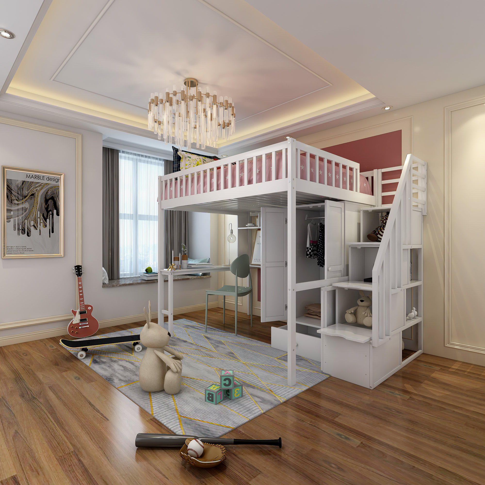 Harriet Bee Giff Kids Twin Loft Bed with Drawers | Wayfair