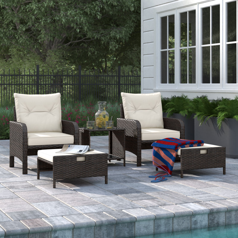 Freeport Park® Maddox 5 Piece Rattan Lounge Dining with Cushions ...