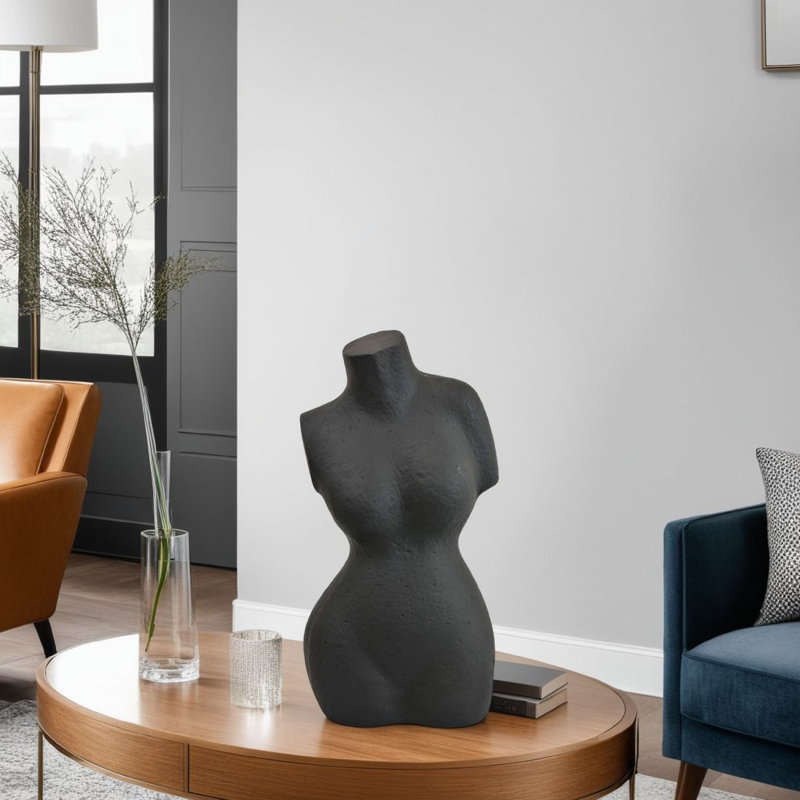 Benjara Decorative Abstract Female Torso Sculpture, Matte Black Resin ...