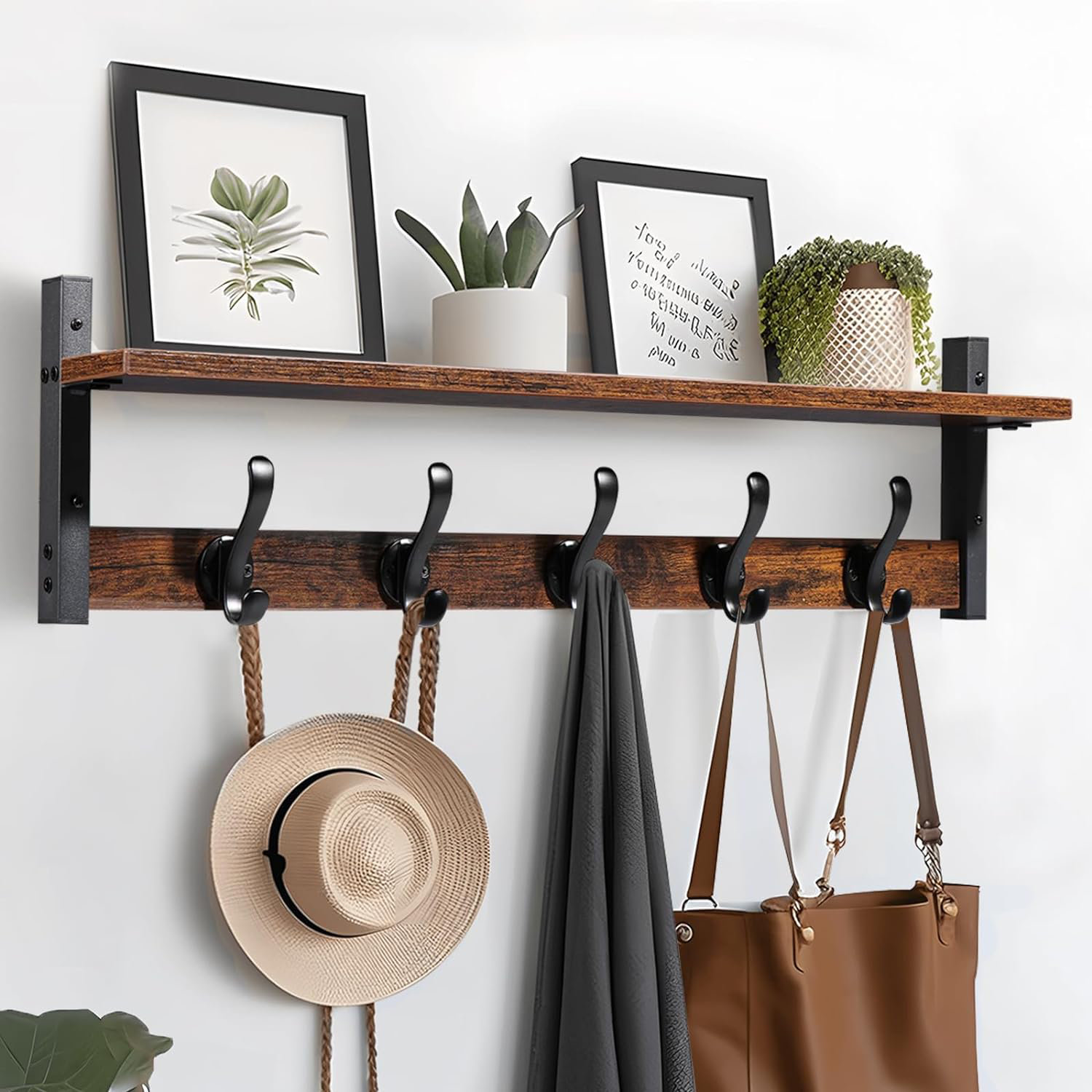 Trent Austin Design 29" Rustic Coat Rack Wall Mount With Shelf, Wall ...
