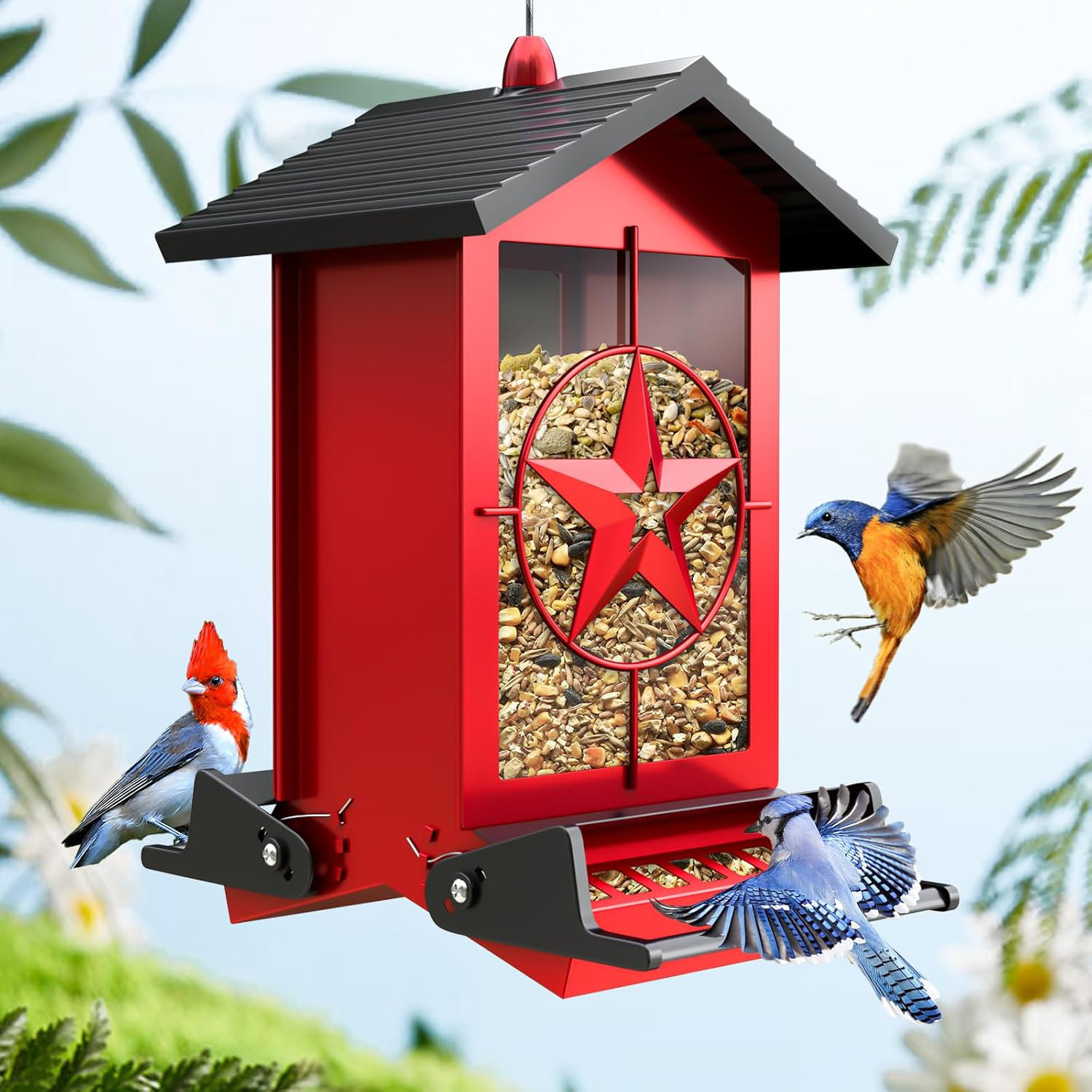 Arlmont & Co. Squirrel Proof Bird Feeder For Outdoors Hanging Metal ...