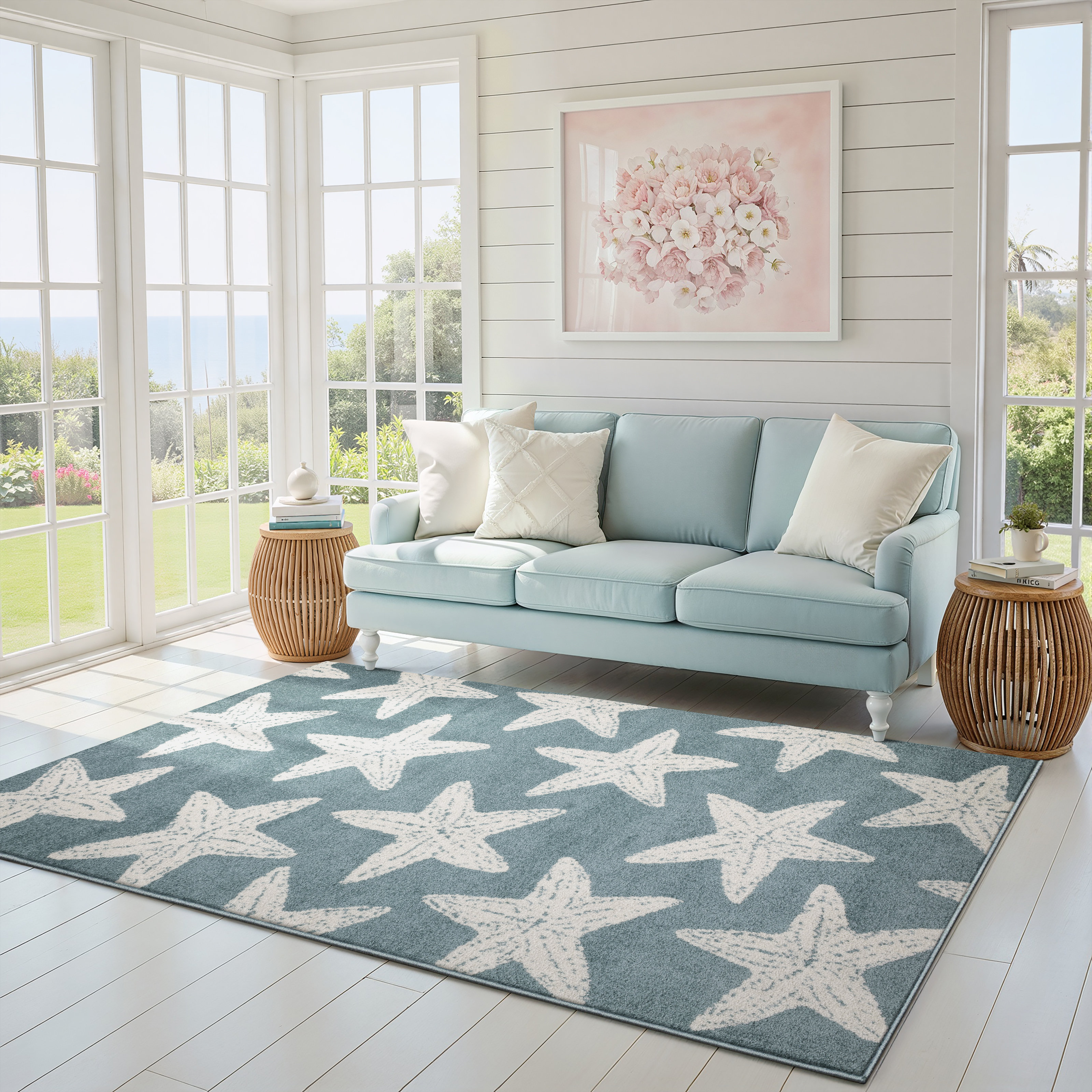 Stylehaven Quince Coastal Star Fish Blue/ Ivory Area Rug | Wayfair