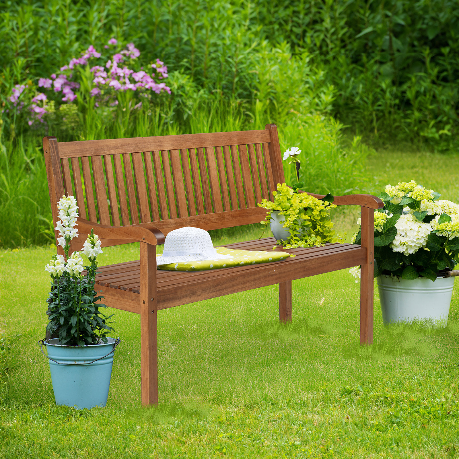 Winston Porter Original Wood Colour Vertical Slat Back Patio Park Bench ...