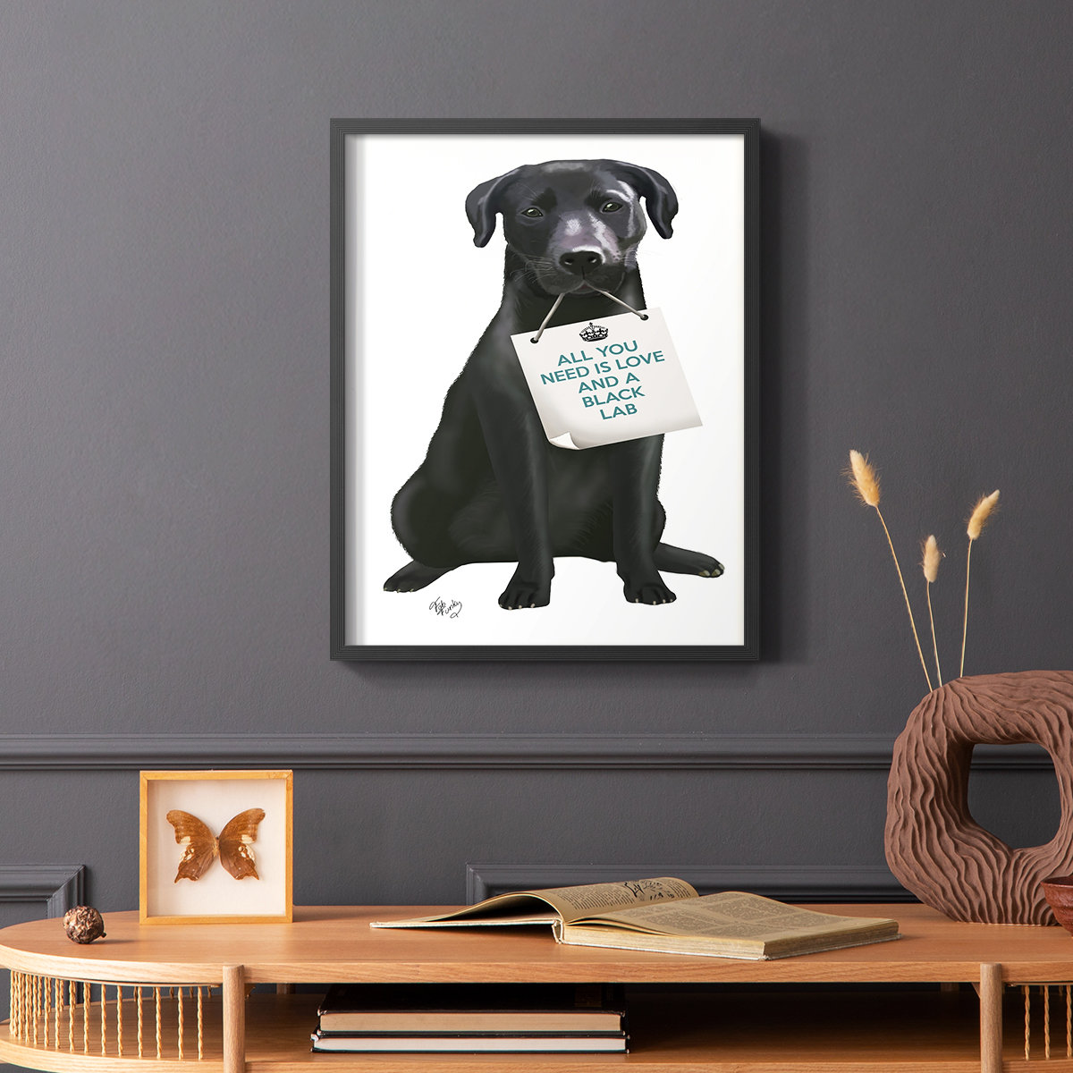 Trinx Love and Black Labrador Framed Print - Solid Wood | Wayfair