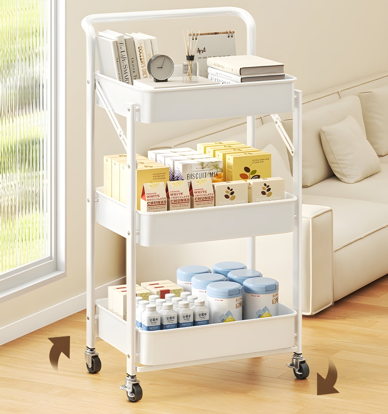 Prep & Savour Mobile Folding Bookshelf With Wheels - Portable Storage ...