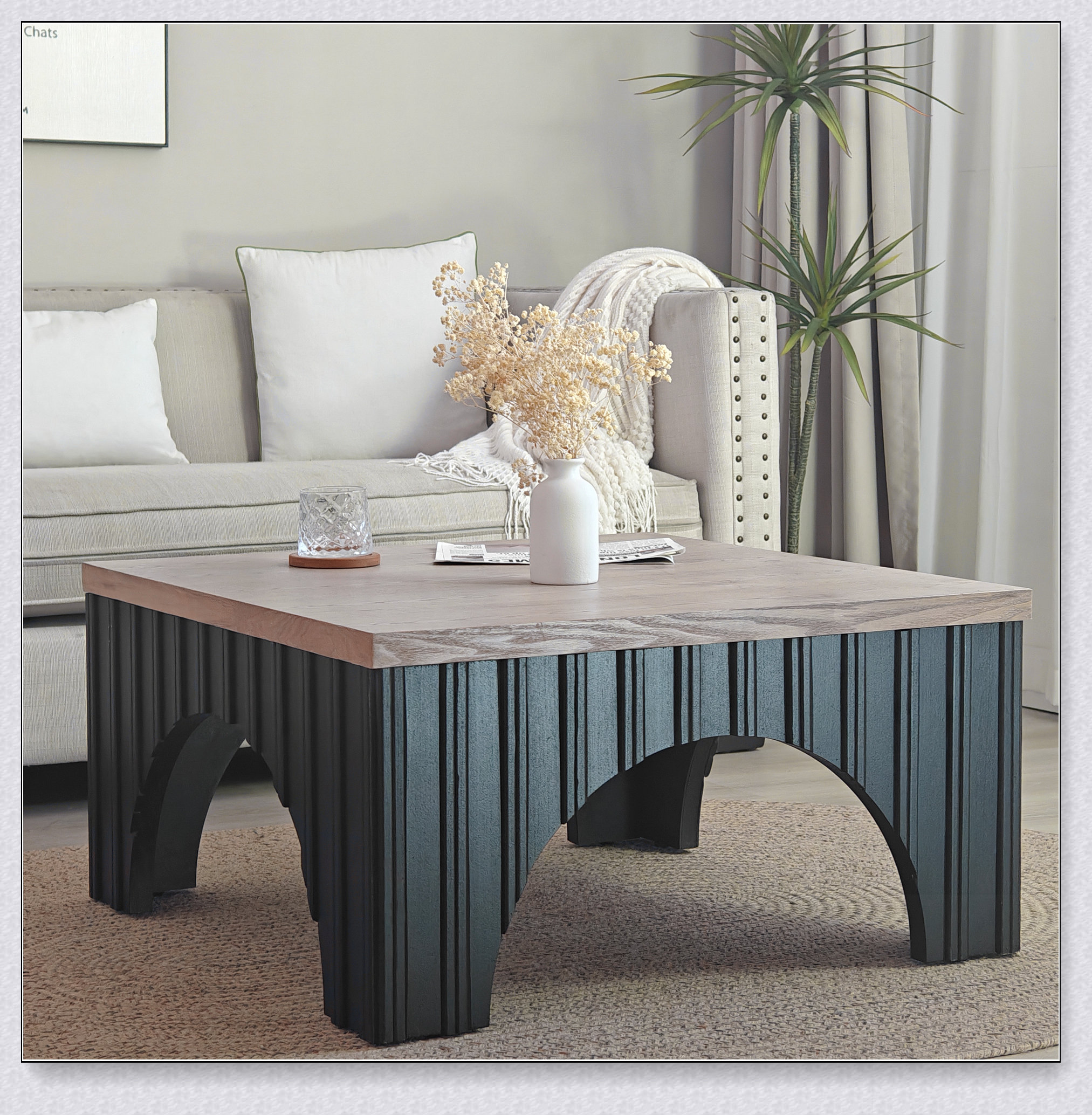 Winston Porter Modern Rustic Wooden Coffee Table with Base – Solid Wood ...
