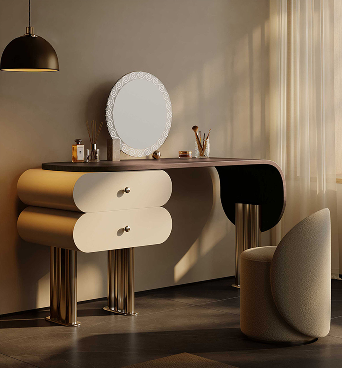 EliteFurnishings Light Luxury Bedroom With Stool At The Foot Of The Bed ...