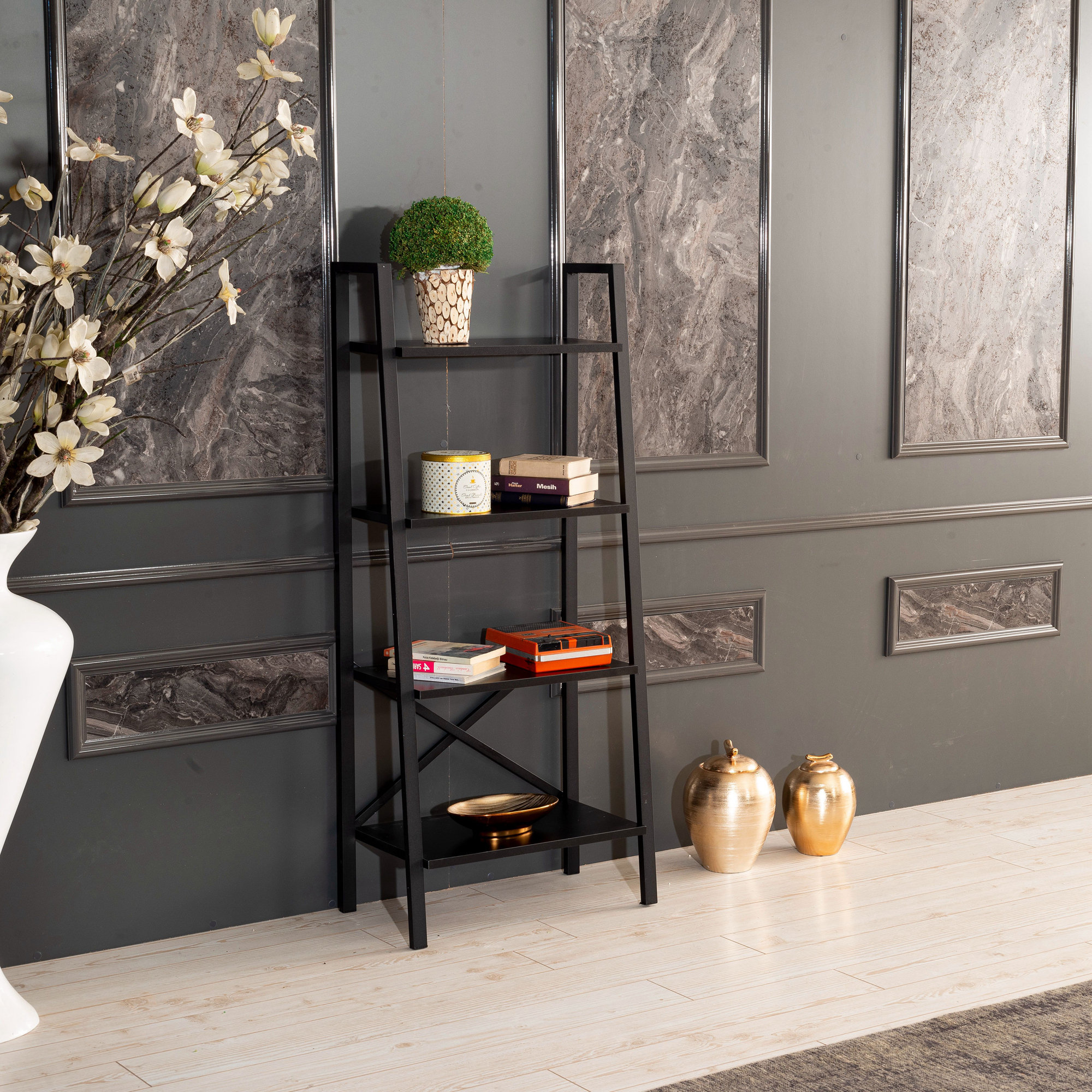 17 Stories Eliseu 5 Tier Solid Wood Ladder Bookcase, Bookshelf ...