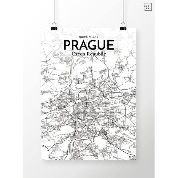 Wrought Studio 'Prague City Map' Graphic Art Print Poster in Tones ...