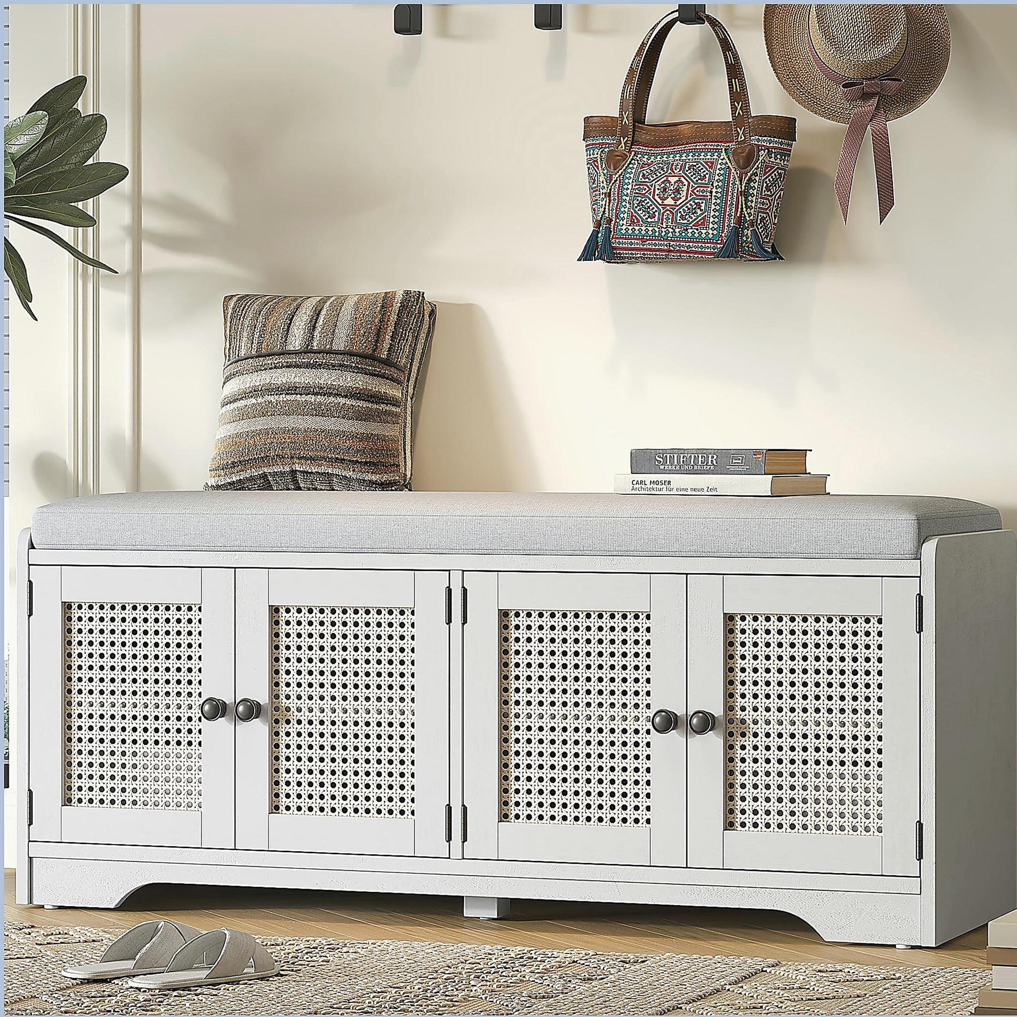 Latitude Run® Rustic Storage Bench Multifunctional Wood Entryway Shoe ...