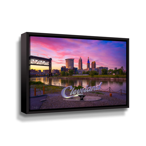 Ebern Designs Cleveland Ohio Script Sign Framed On Canvas Print | Wayfair