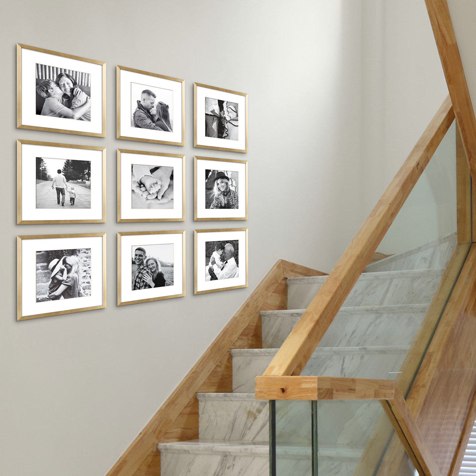 Mercer41 Xylee 12x12 Square Matted Gold Gallery Wall Frame Set-Set of 9 ...