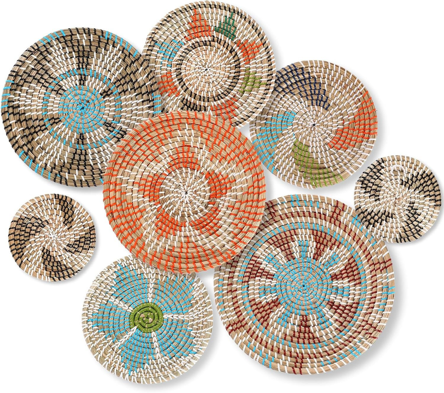 Bungalow Rose Boho Wall Basket Decor Set Of 8 Hanging Woven Wall Basket ...