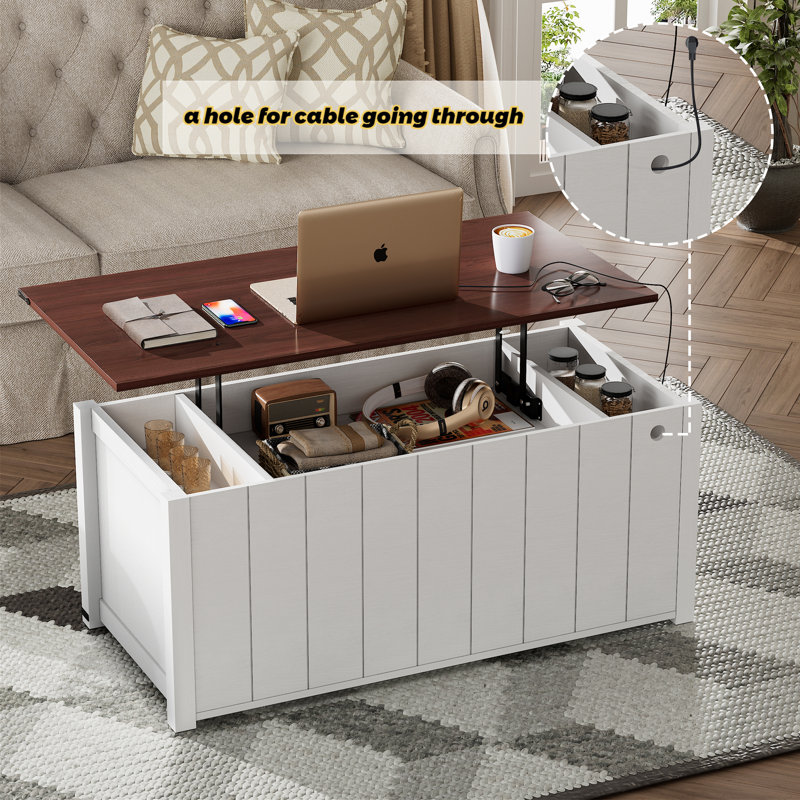Latitude Run® Nalleli Farmhouse Lift Top Coffee Table with Storage ...