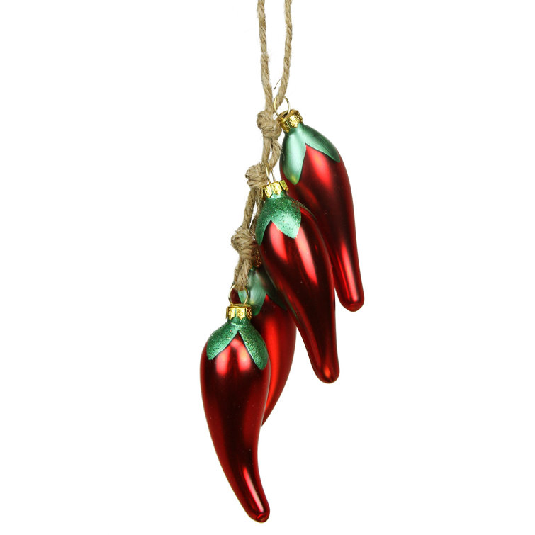 Northlight 6" Red Chili Peppers on Twine Glass Christmas Hanging ...