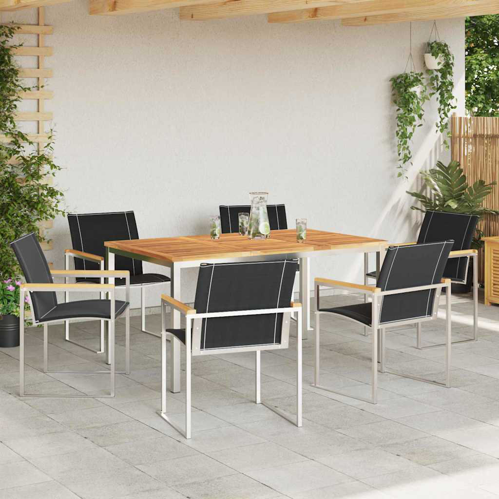 Brayden Studio 7 Piece Garden Dining Set Solid Wood Acacia & Stainless ...