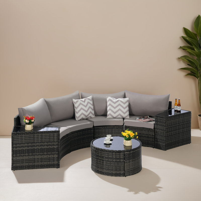 Latitude Run® 7 Piece Half-Moon Outdoor Sectional Round Patio Furniture ...