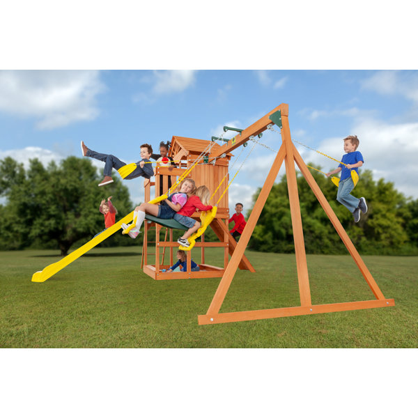 CreativeCedarDesigns Timber Valley Swing Set with Wooden Roof & Reviews ...
