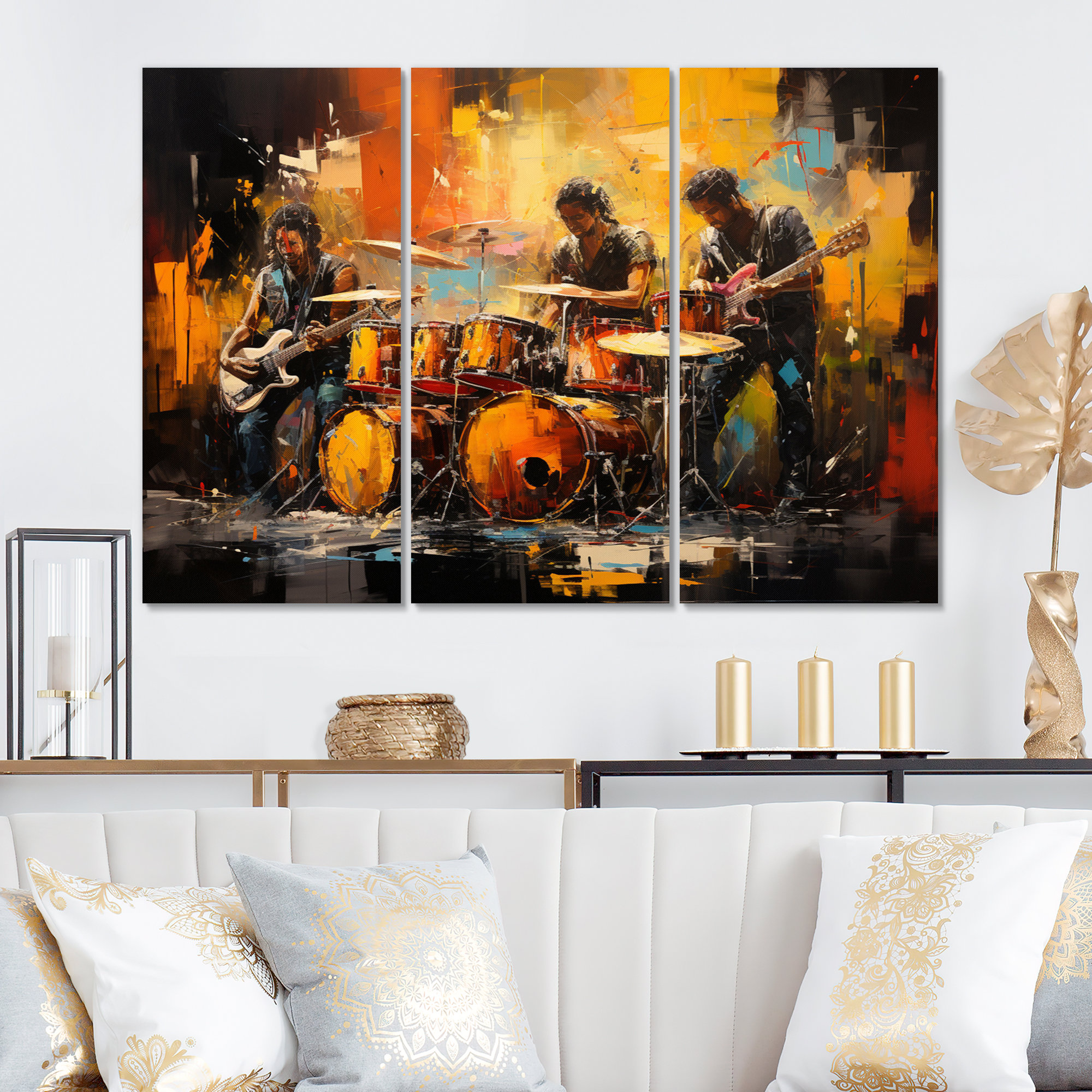 Design Art Yellow Black Jazz Band I - Dance Metal Wall Decor Set | Wayfair