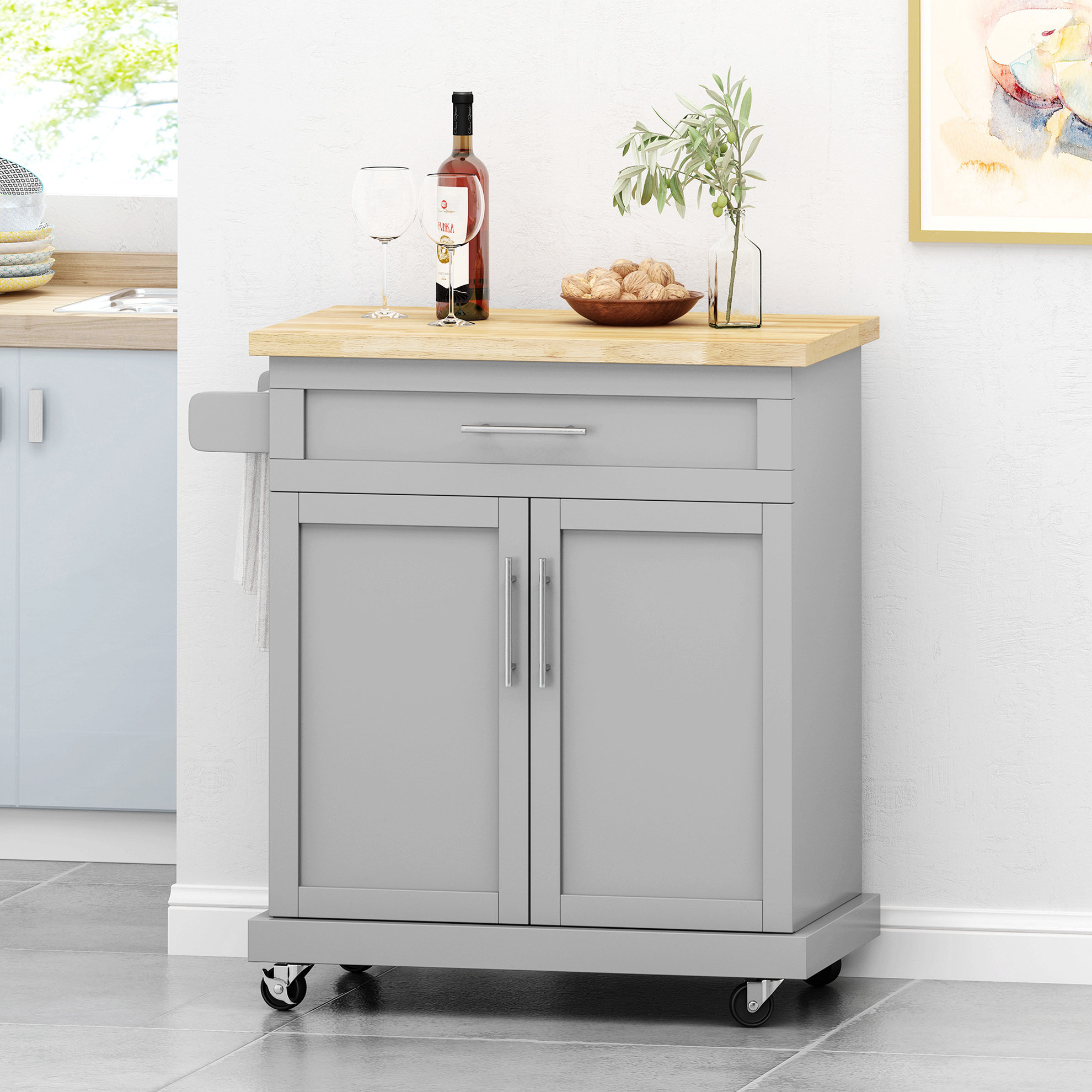 Winston Porter Contemporary Compact Kitchen Cart With Storage Drawer ...