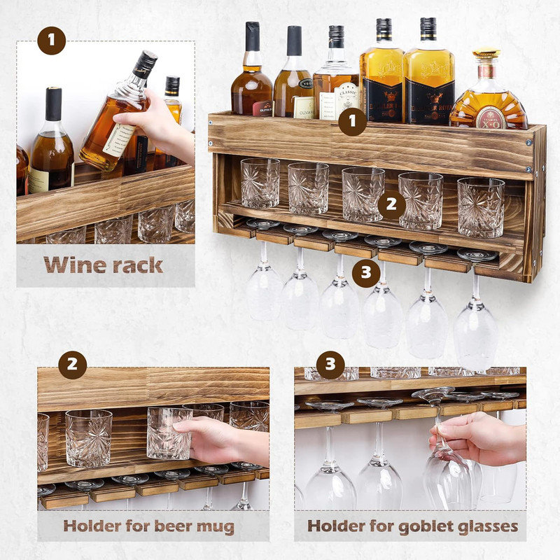 17 Stories Regular Wine Rack Wall Mounted Wood,Wine Display Storage ...