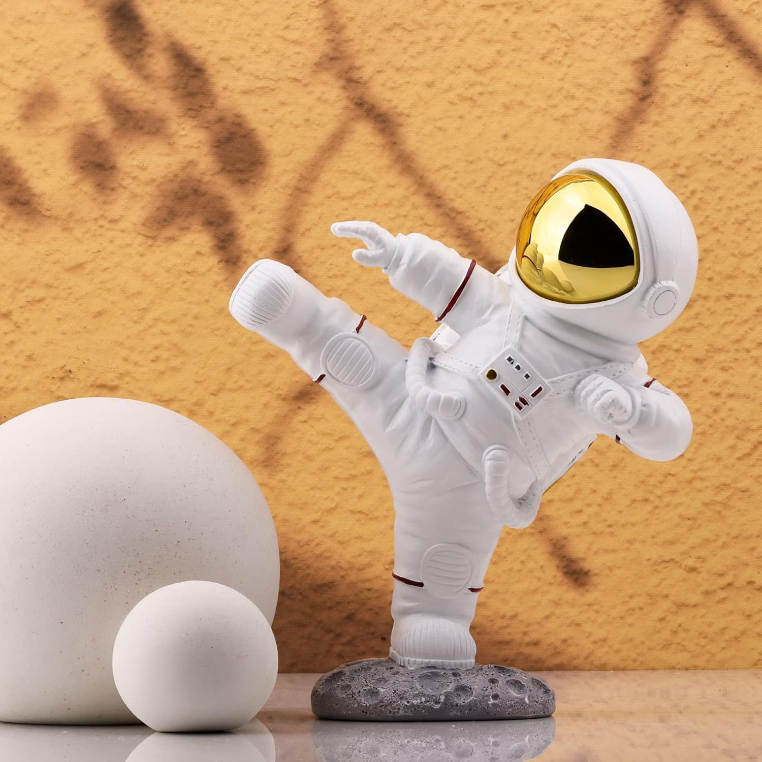 Latitude Run® Astronaut Figurine White & Gold Kung Fu Spaceman Decor ...