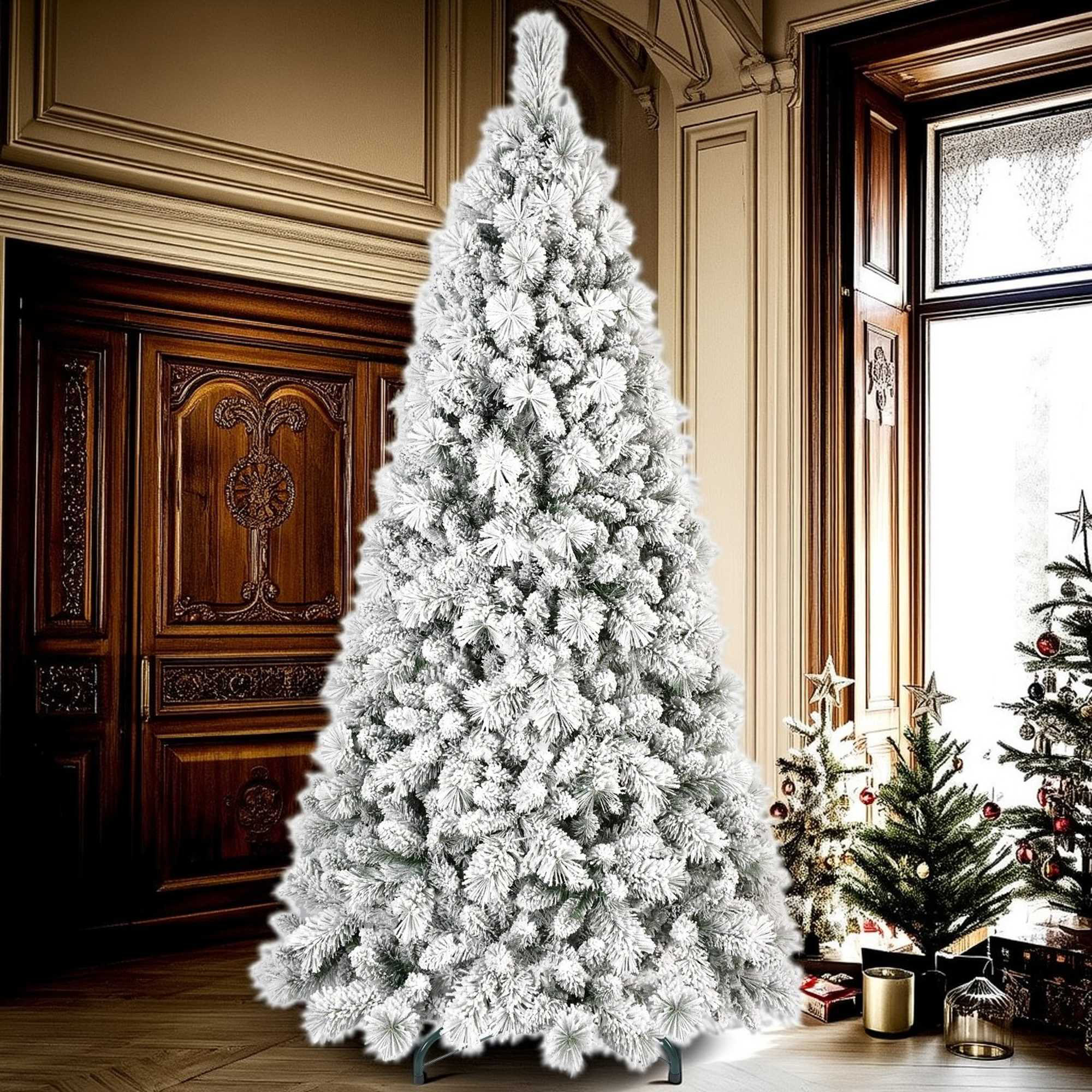Cabinet Curvature Flocked Pre-Lit Christmas Tree 4–9FT With Warm White ...