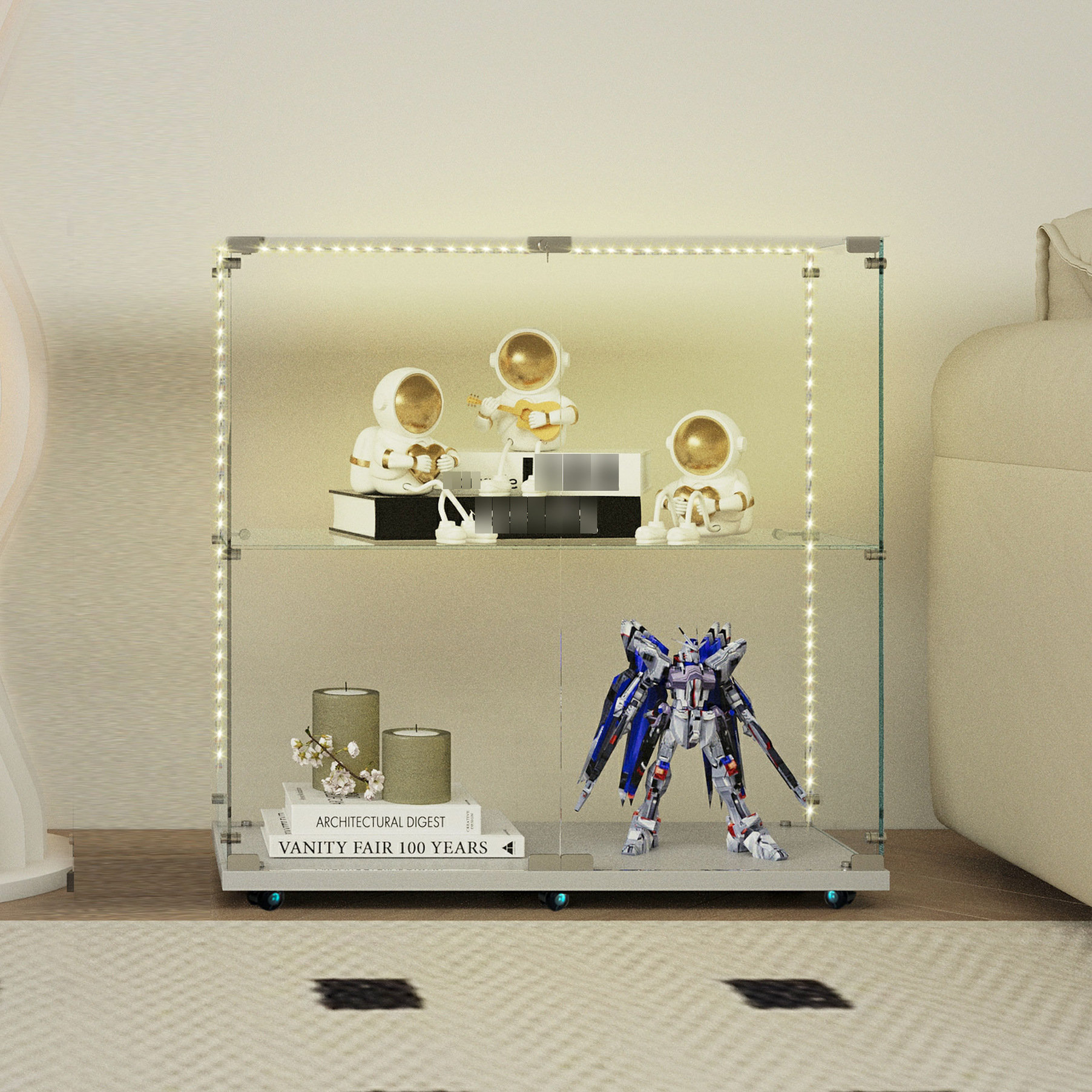 Latitude Run® White File Cabinet With Tempered Glass, Led System ...