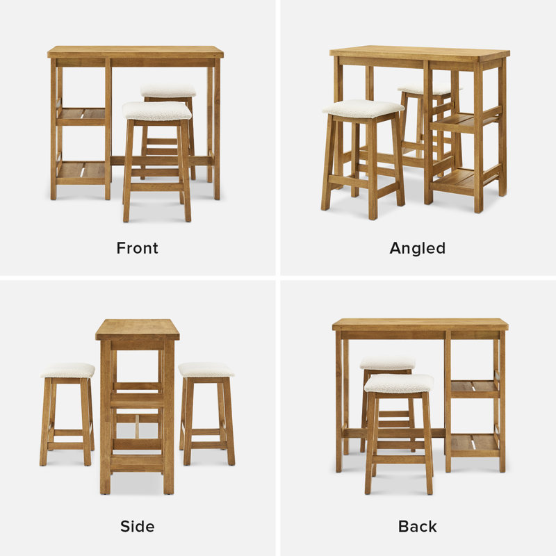 Red Barrel Studio® Wasima 3 - Piece Rubberwood Dining Set | Wayfair