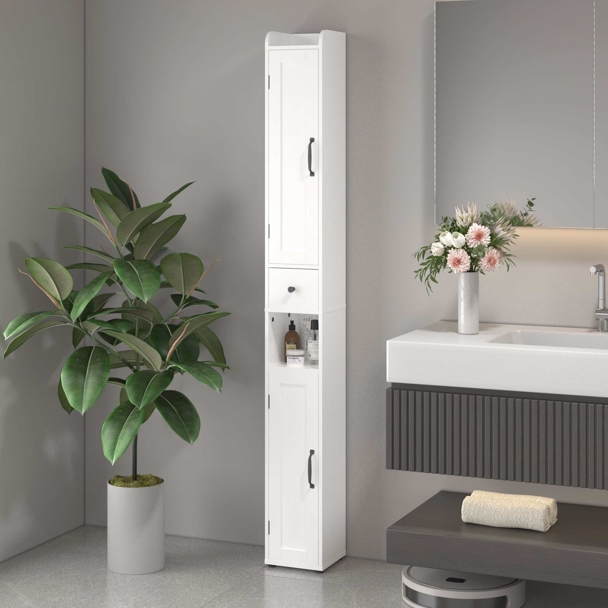 Latitude Run® 67.51" Tall Bathroom Storage Cabinet With Adjustable ...