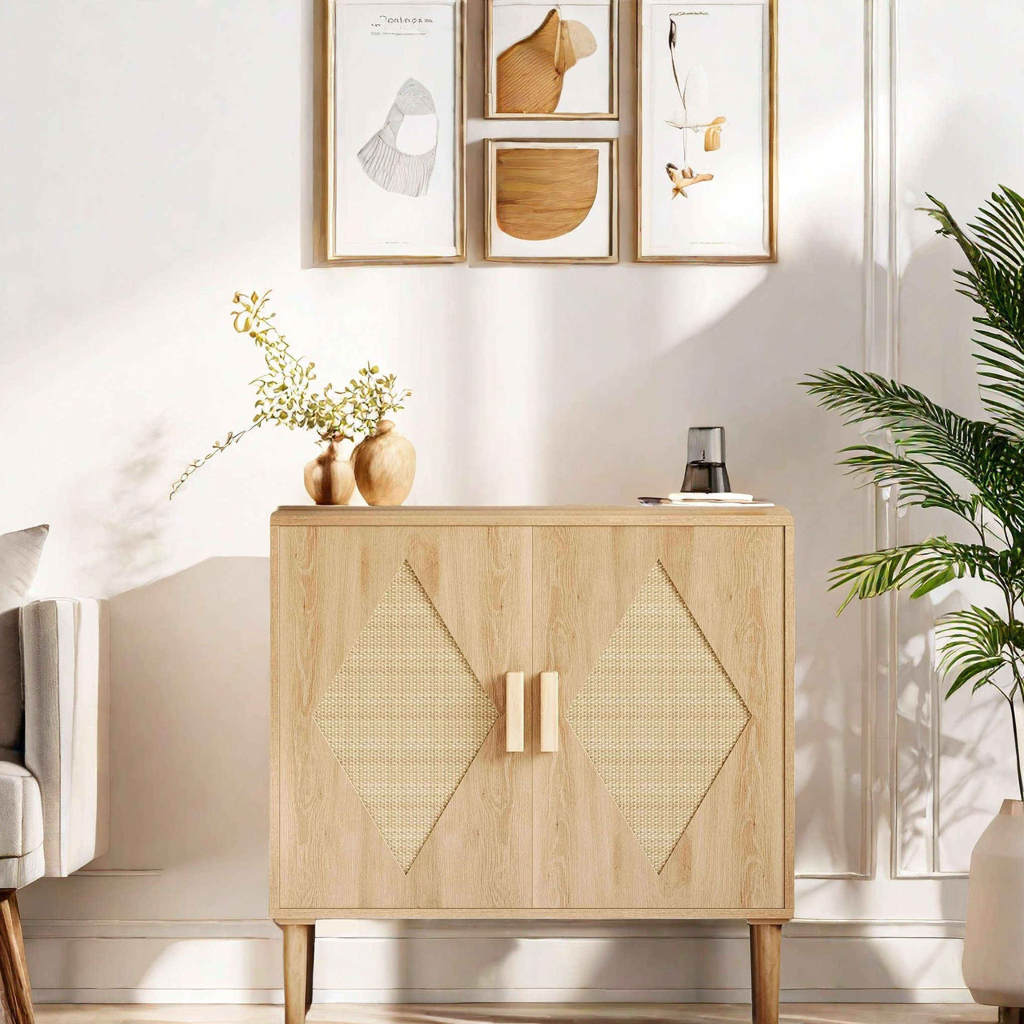 Bay Isle Home™ Sideboard Buffet Kitchen Storage Cabinet With Rattan ...