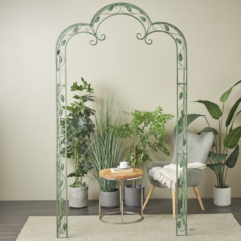 Cole & Grey Metal Arched Leaf Vine Green Garden Arbor | Wayfair
