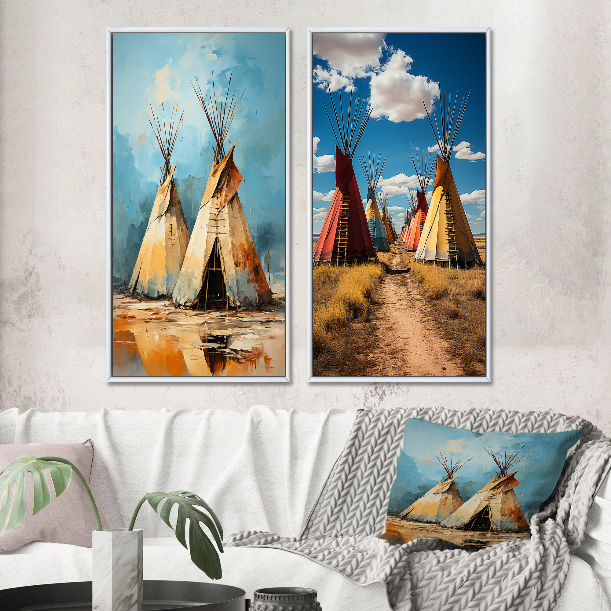Latitude Run® Yellow Native Tipi Rhythms Collage - Native American Wall ...