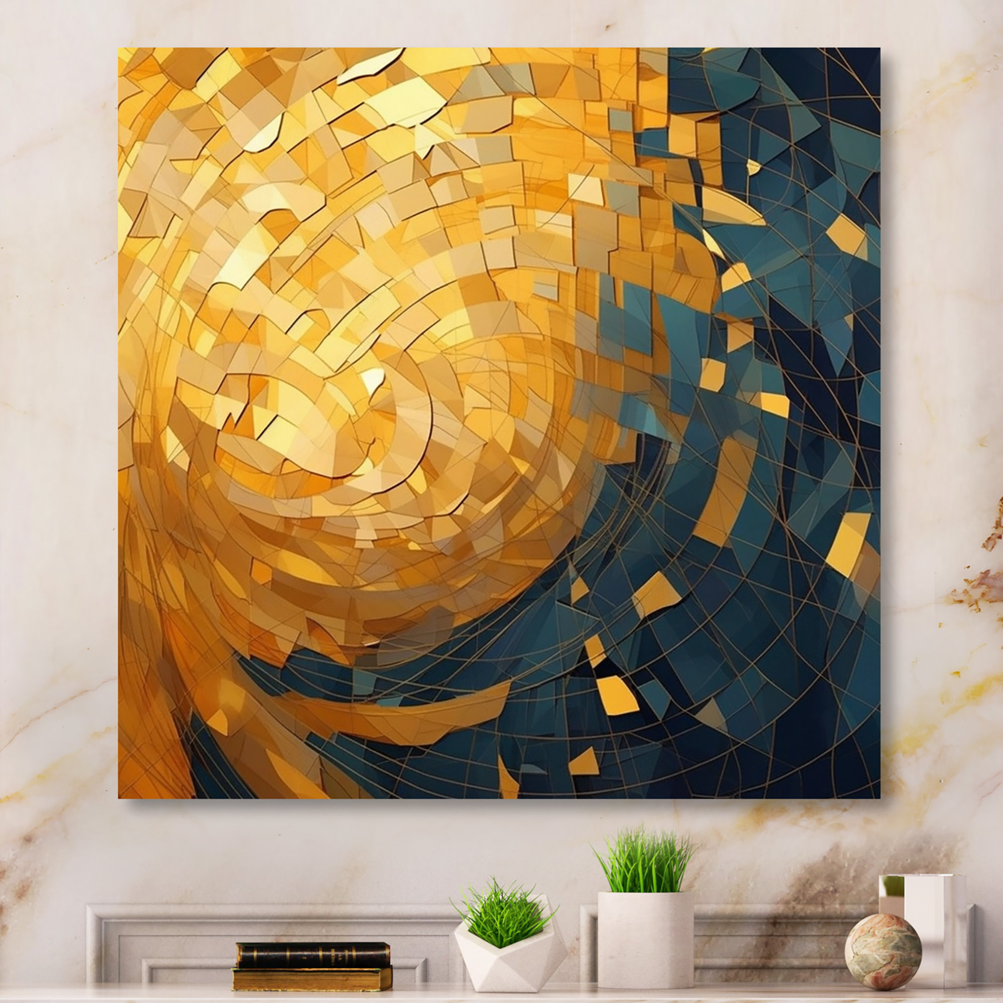 Wrought Studio™ Gold and Black Cubist Visions VI - Cubism Print on ...