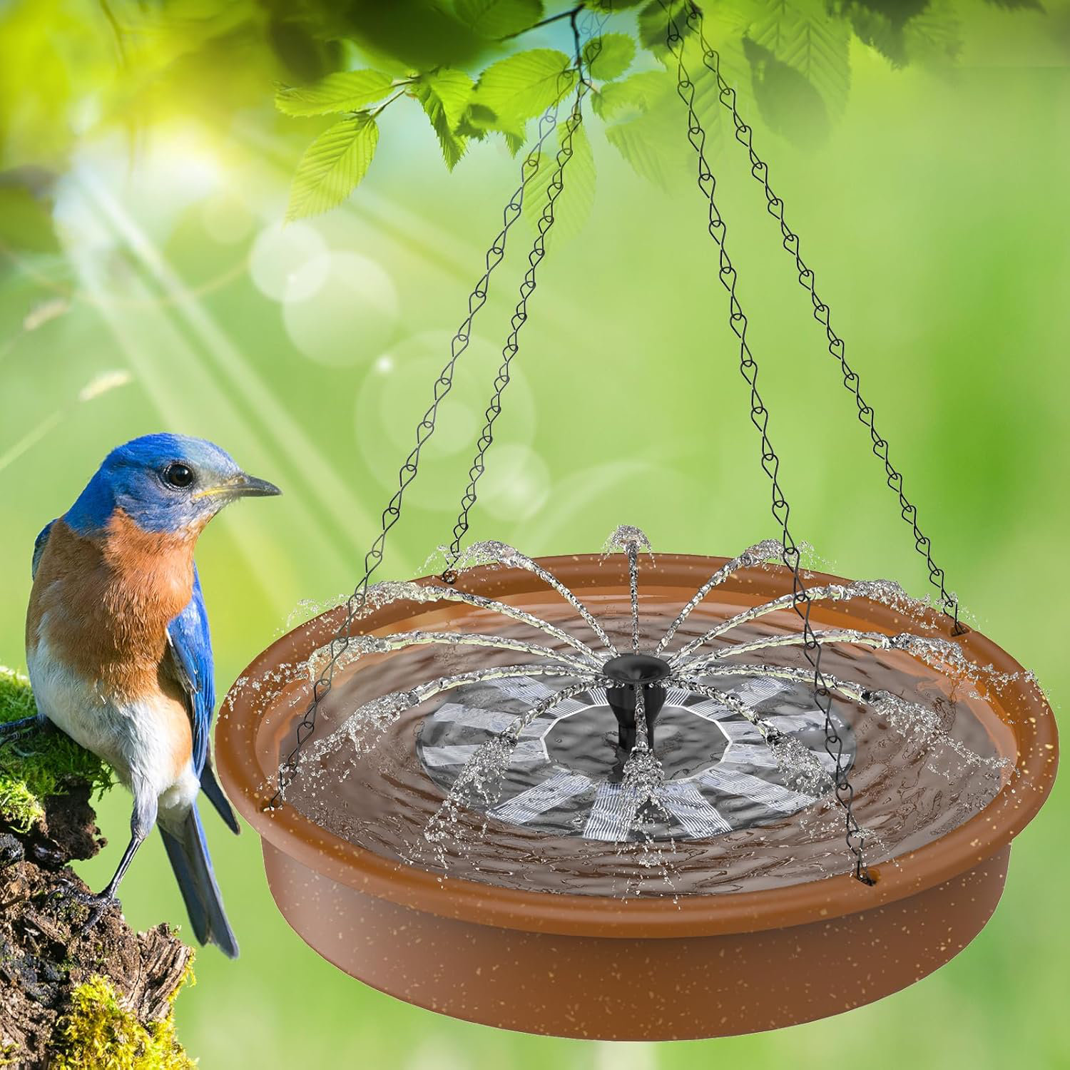 Ebern Designs Hanging Bird Bath With Solar Fountain Pump 12" Multi ...