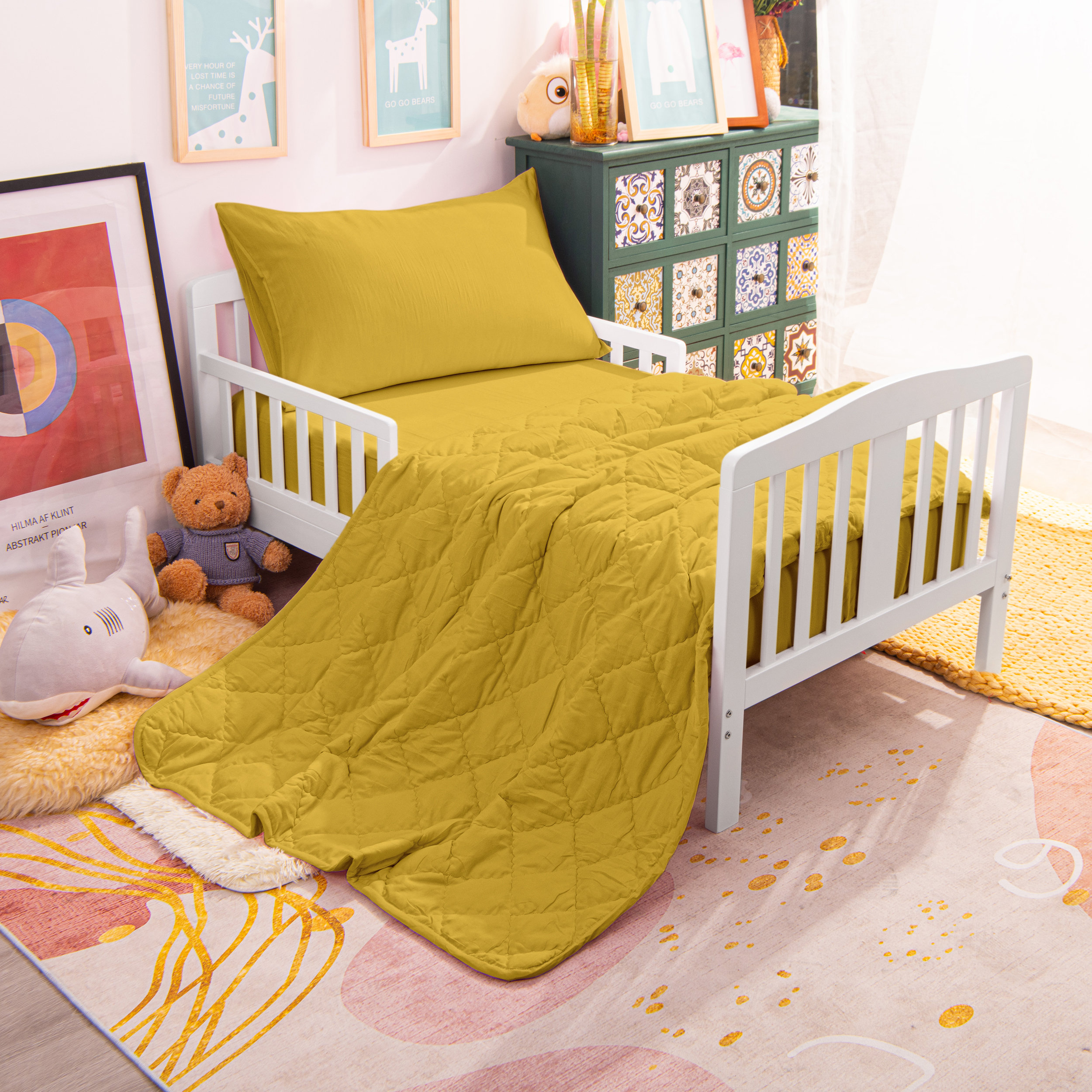 NTBAY 4 Piece Crib Bedding Set, Includes Quilted Comforter, Fitted ...